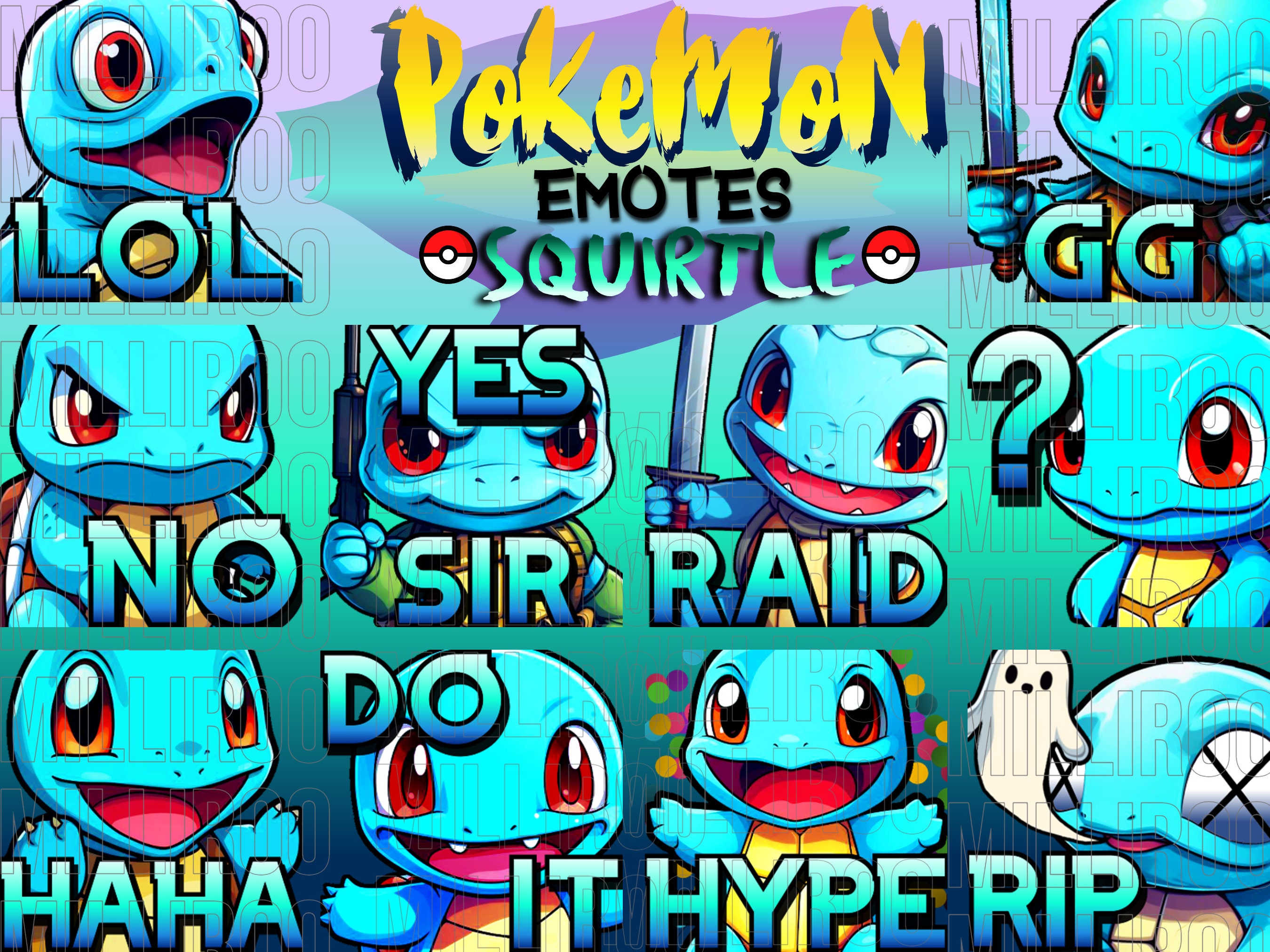 SQUIRTLE Pokemon Emotes BASICS Pack - Etsy Australia