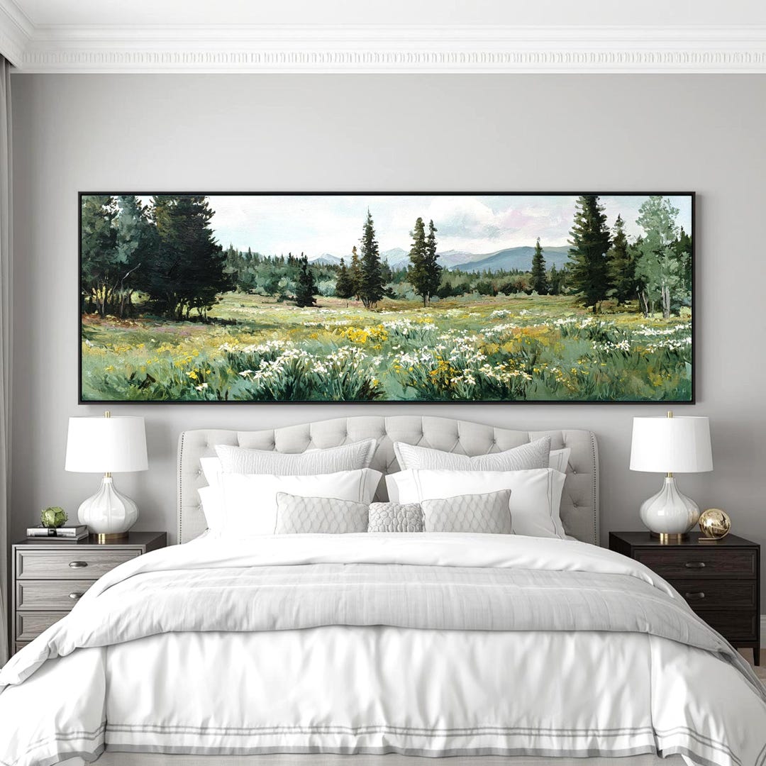 Panoramic Wall Art Meadow Landscape Framed Canvas, Large Wall Art ...