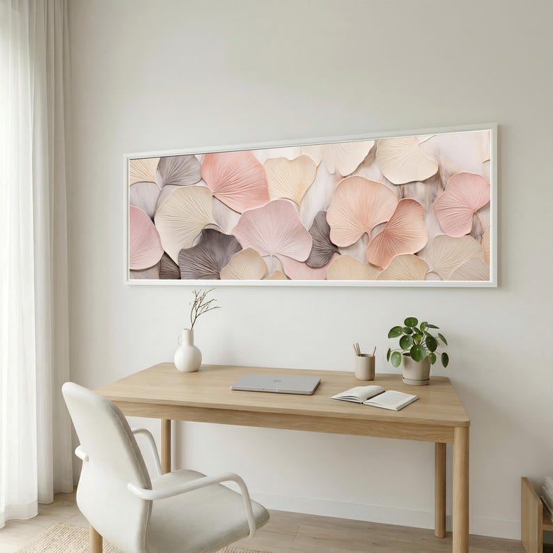 Neutral Botanical Panoramic Wall Art, Extra Wide Ginkgo Leaf Print ...