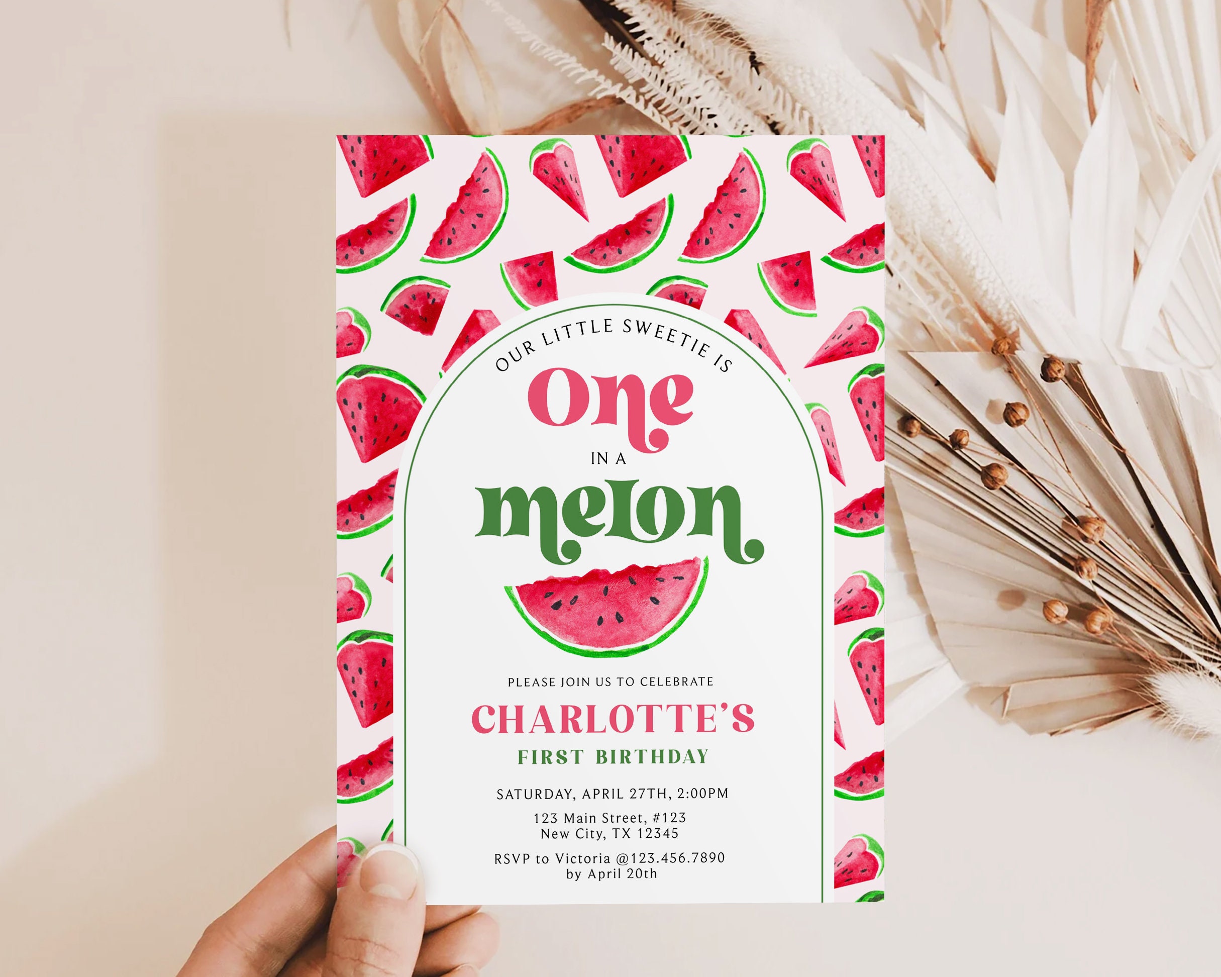 Watermelon Invitation, One in a Melon Birthday Invitation, First ...
