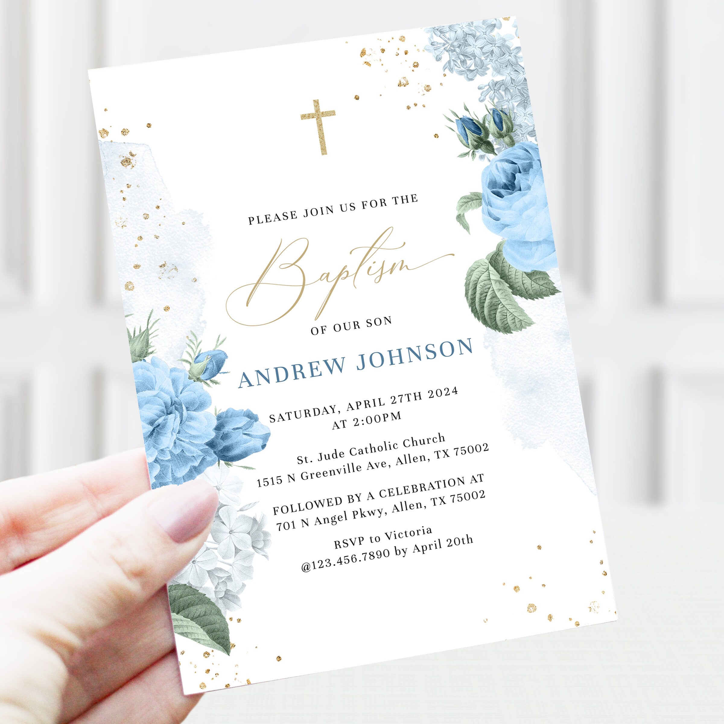 Baptism Invitation Template, Boy Baptism Invitation Download ...