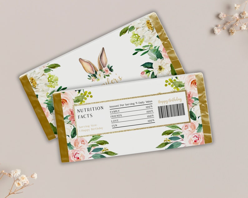 Bunny Chocolate Bar Wrapper Template, 1st Birthday Party Favors, Candy ...