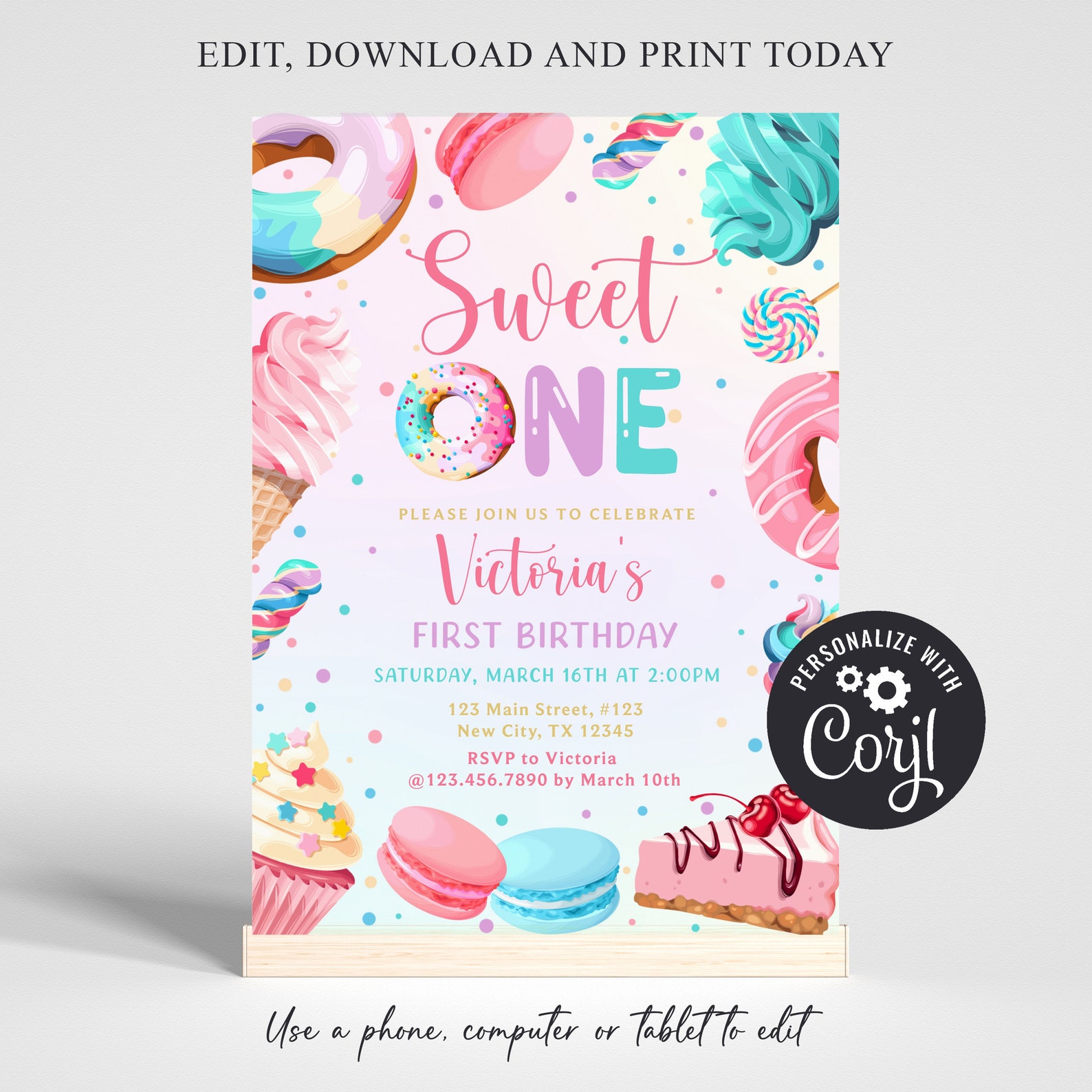 Sweet One Birthday Invitation, Candy Land Birthday Invitation, Donut ...