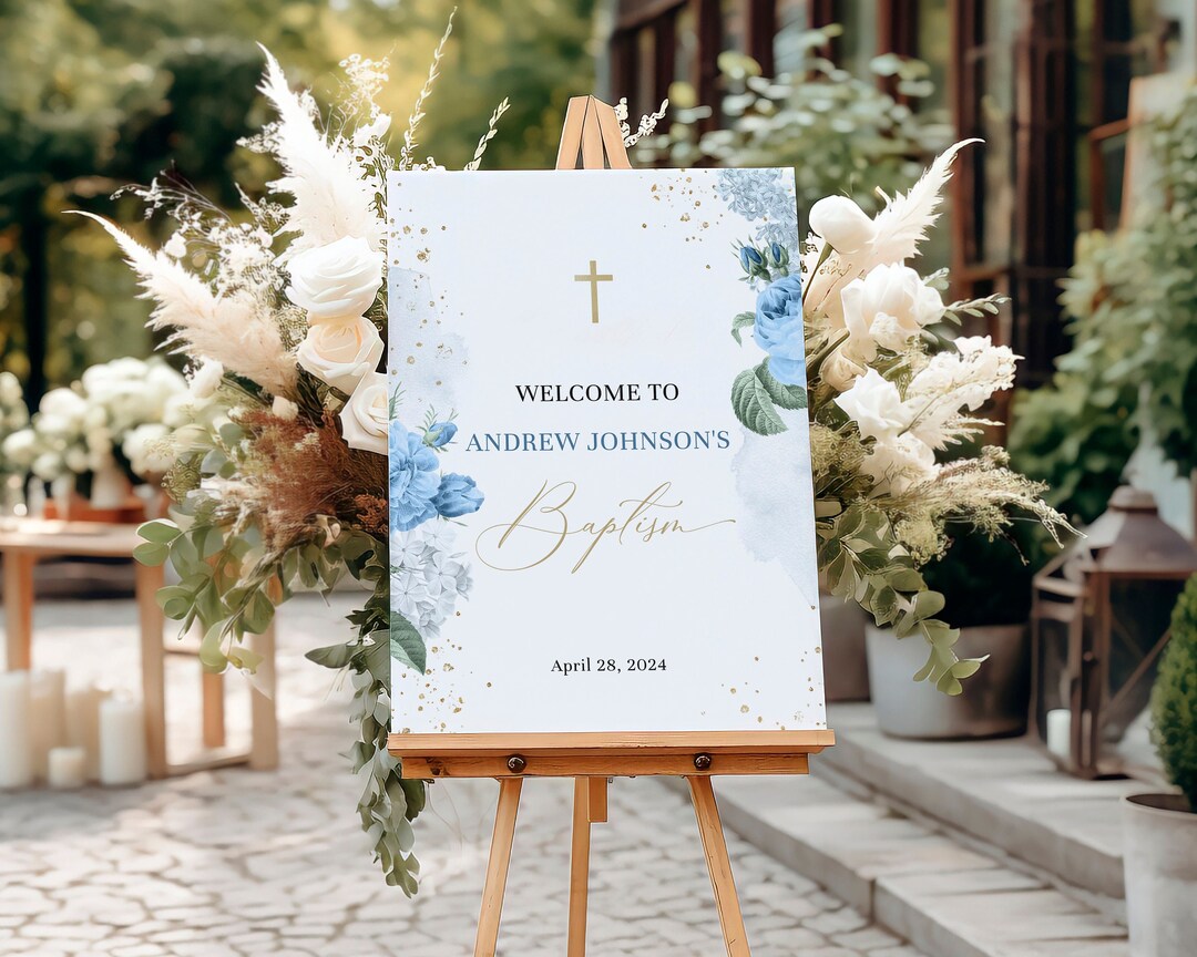 Baptism Welcome Sign Template for Boy, Christening Welcome Sign, First ...