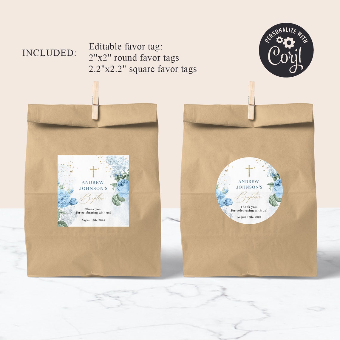 Baptism Thank You Tags Template, Baptism Favor Tags, Baptism Stickers ...