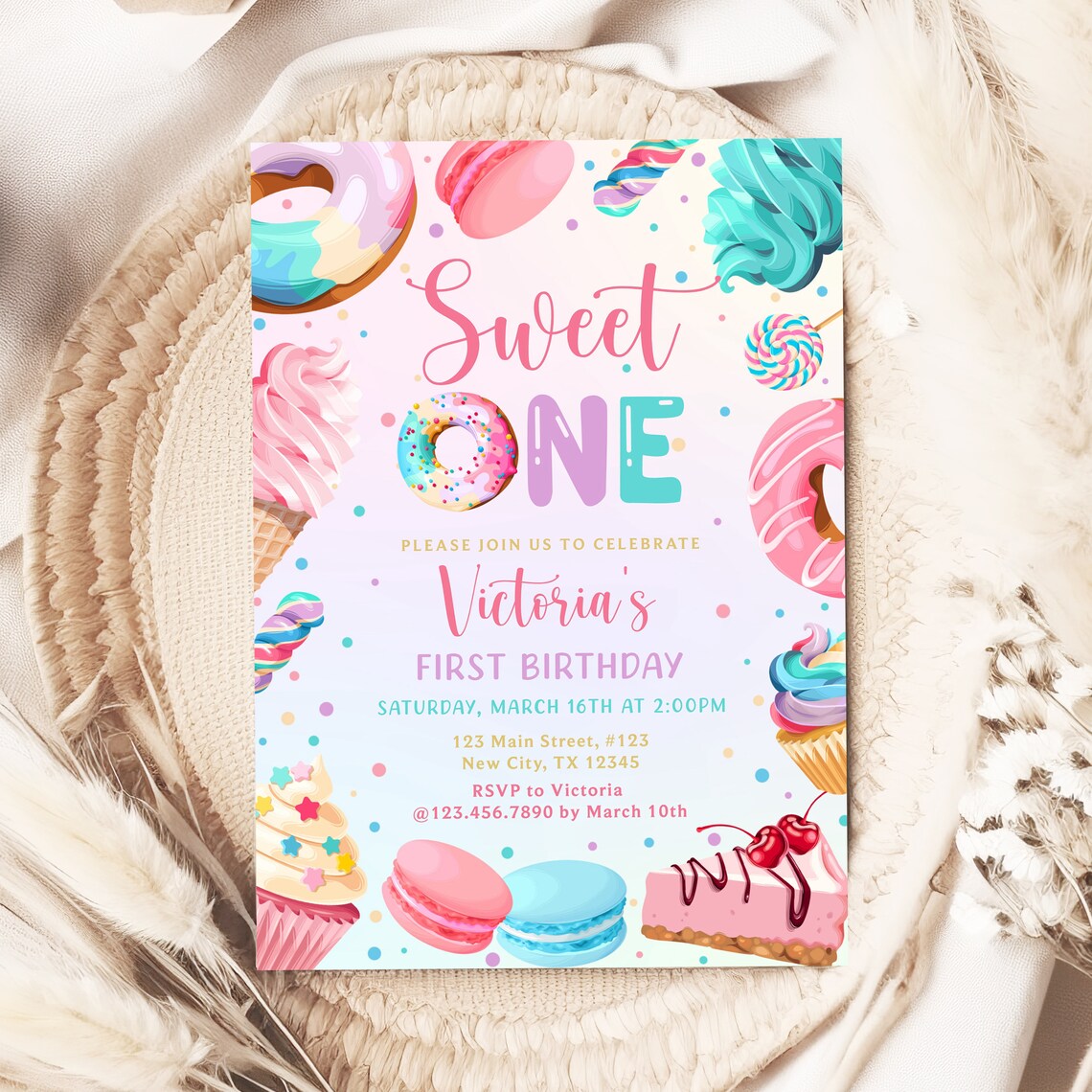 Sweet One Birthday Invitation, Candy Land Birthday Invitation, Donut ...