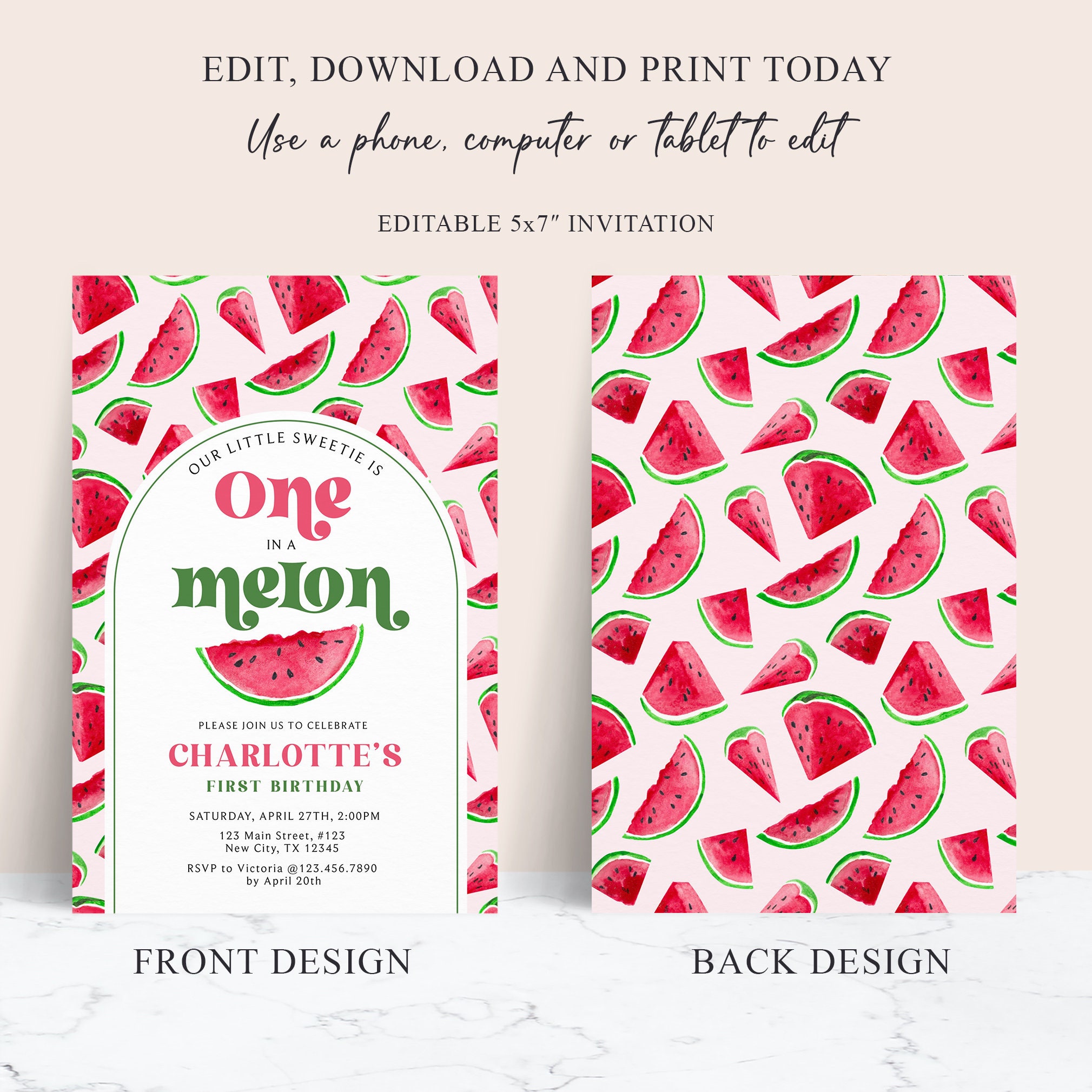 Watermelon Invitation, One in a Melon Birthday Invitation, First ...