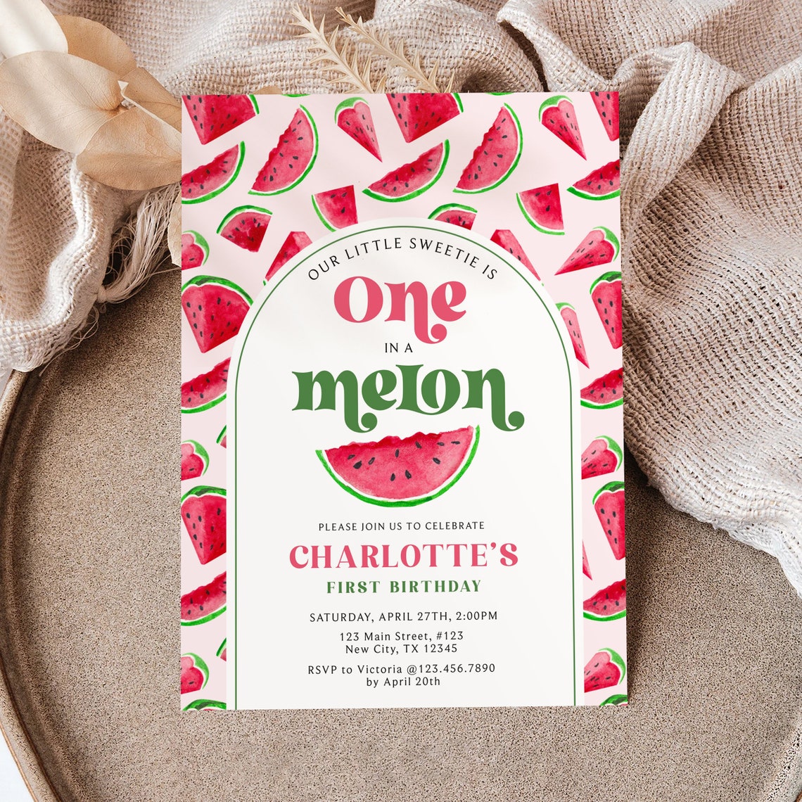 Watermelon Invitation, One in a Melon Birthday Invitation, First ...