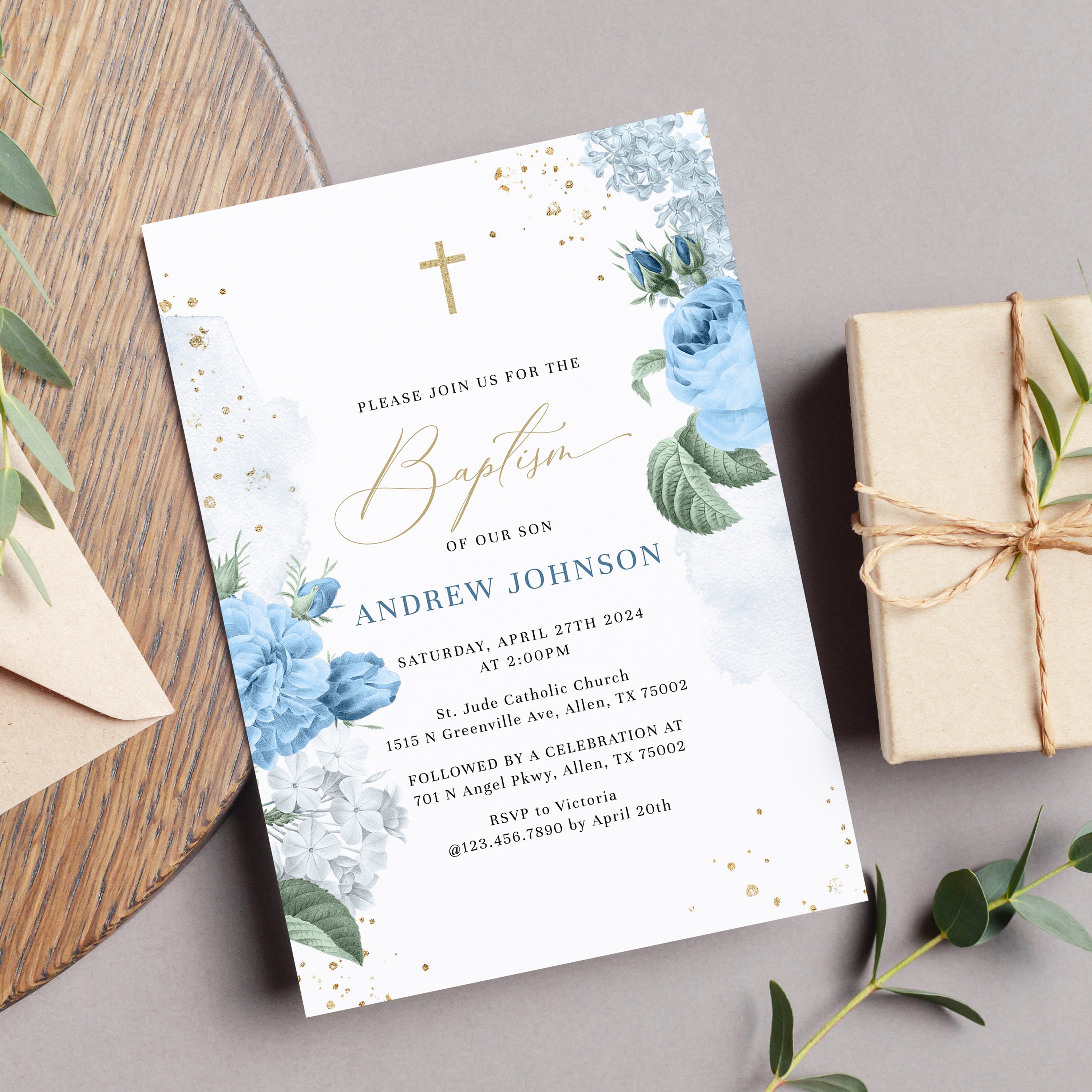 Baptism Invitation Template, Boy Baptism Invitation Download ...