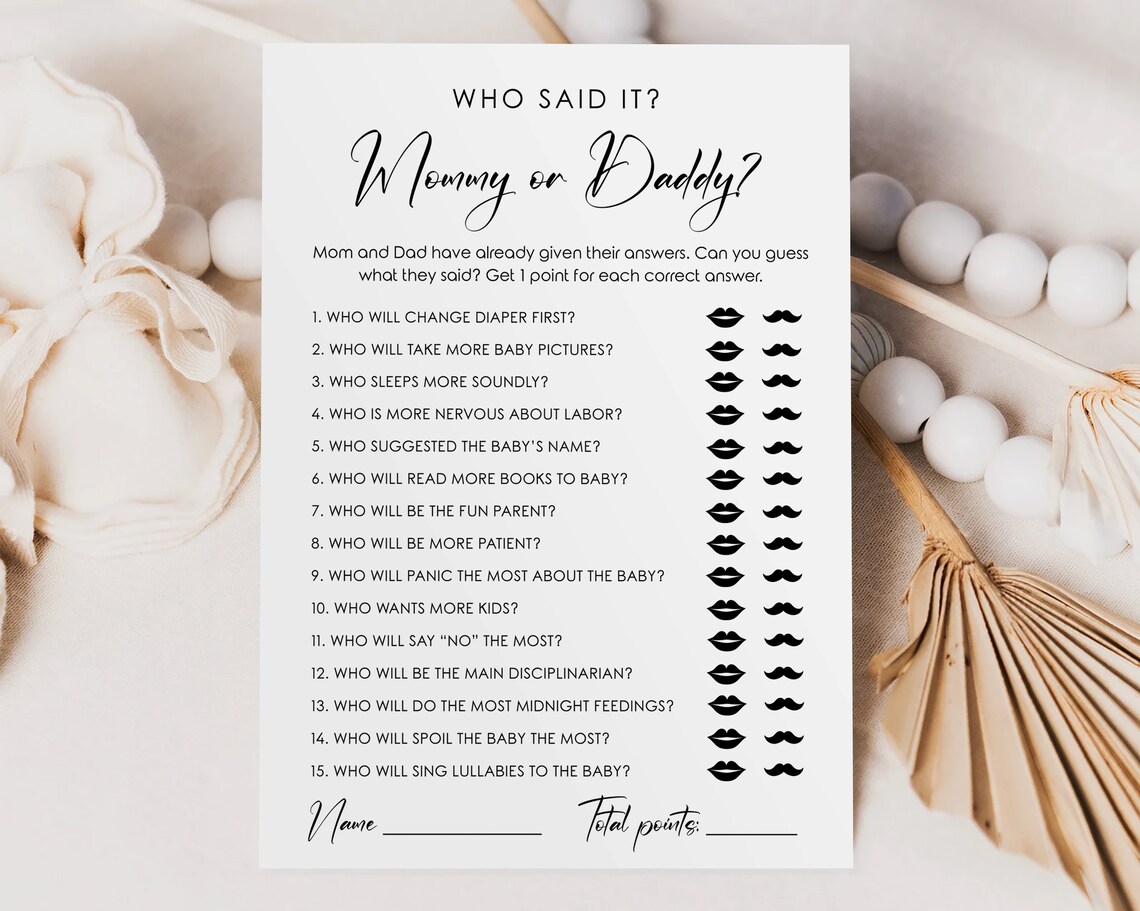 Guess Who Baby Shower Game Printable, Mommy or Daddy Game, Minimalist ...