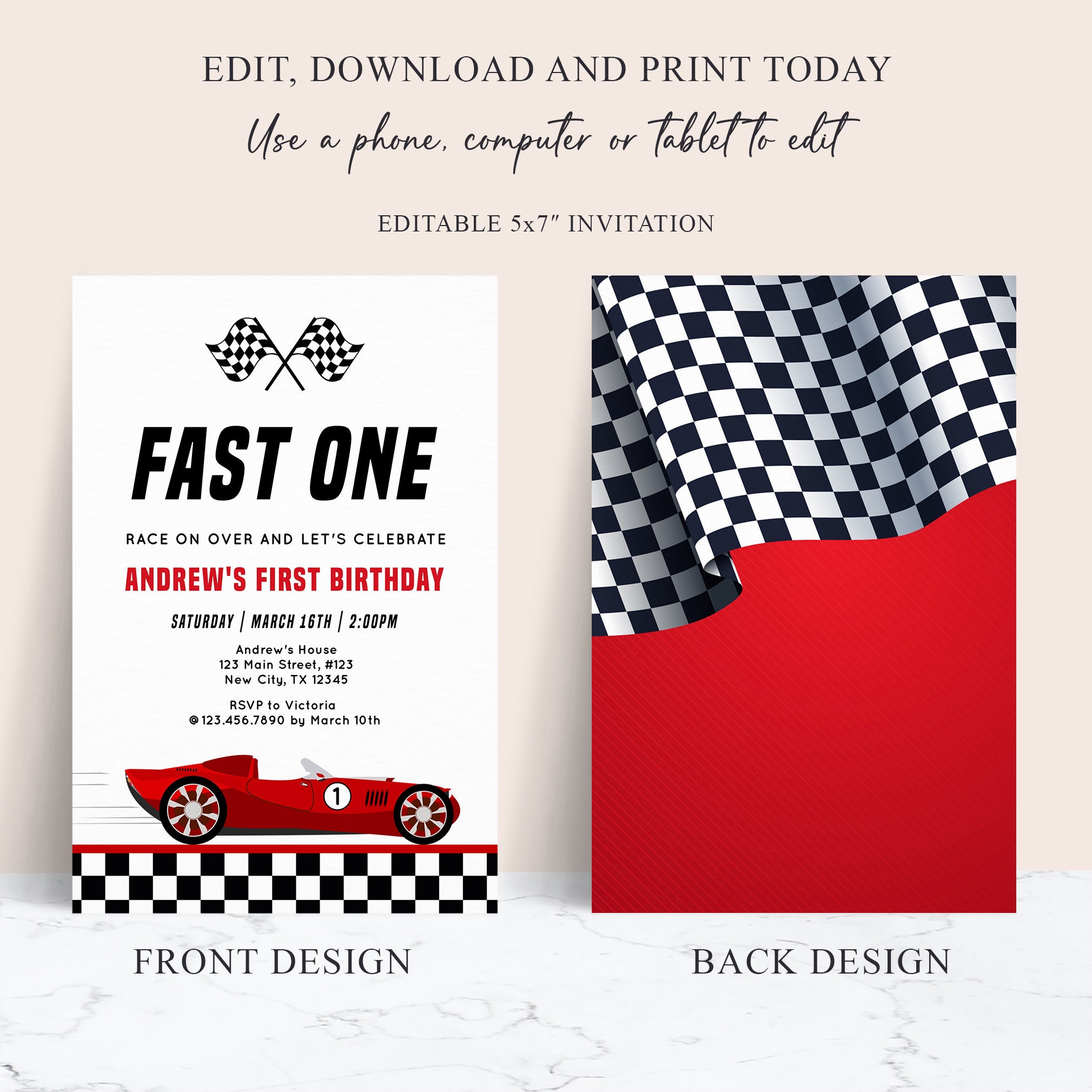 Fast One Birthday Invitation, Race Car Birthday Invitation, 1st ...