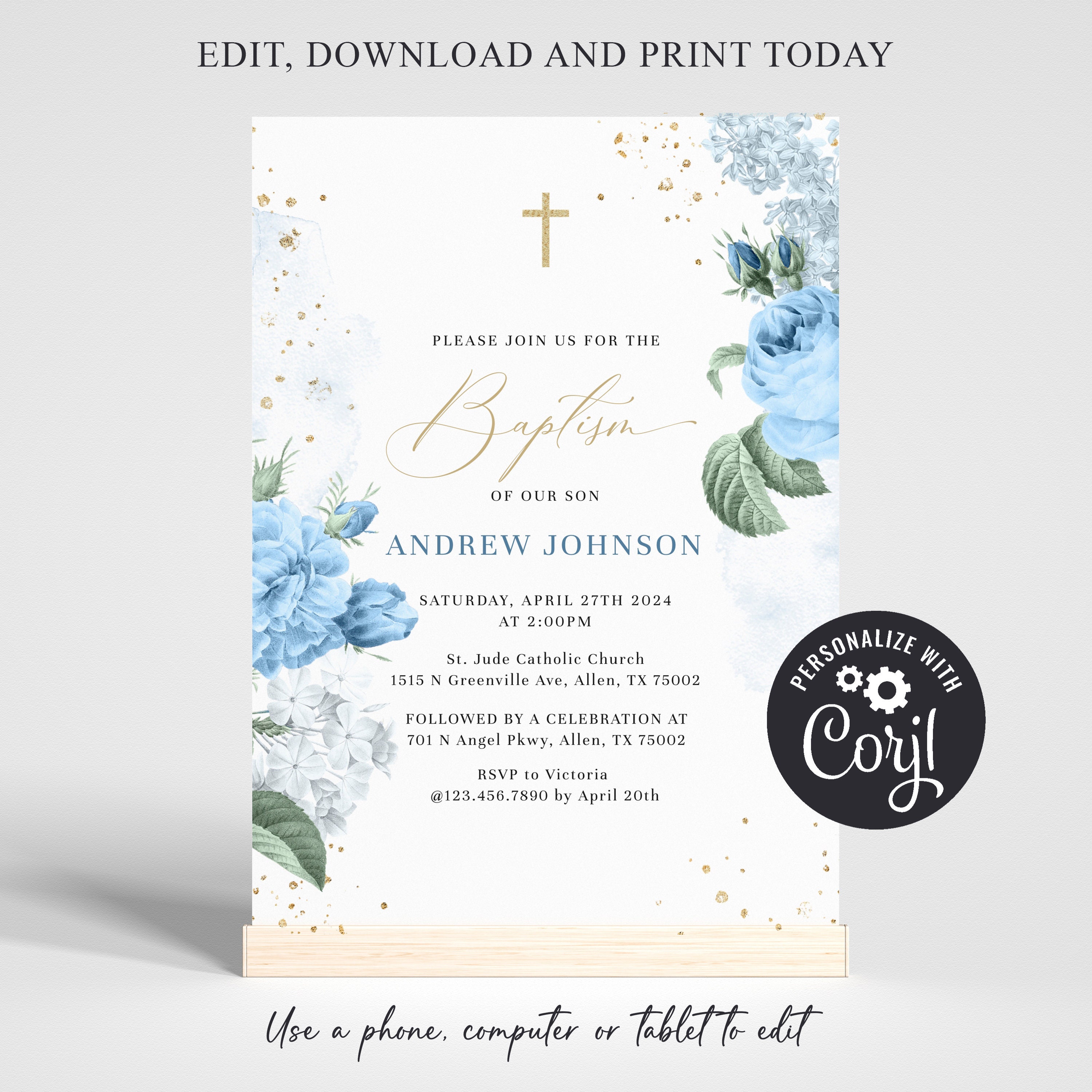 Baptism Invitation Template, Boy Baptism Invitation Download ...