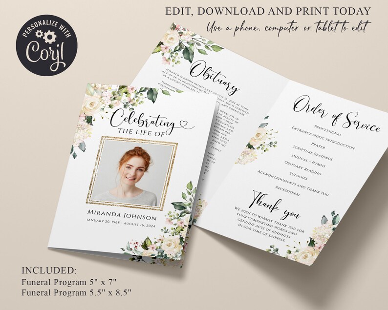 Editable Funeral Program Template, Memorial Program, Celebrating of ...