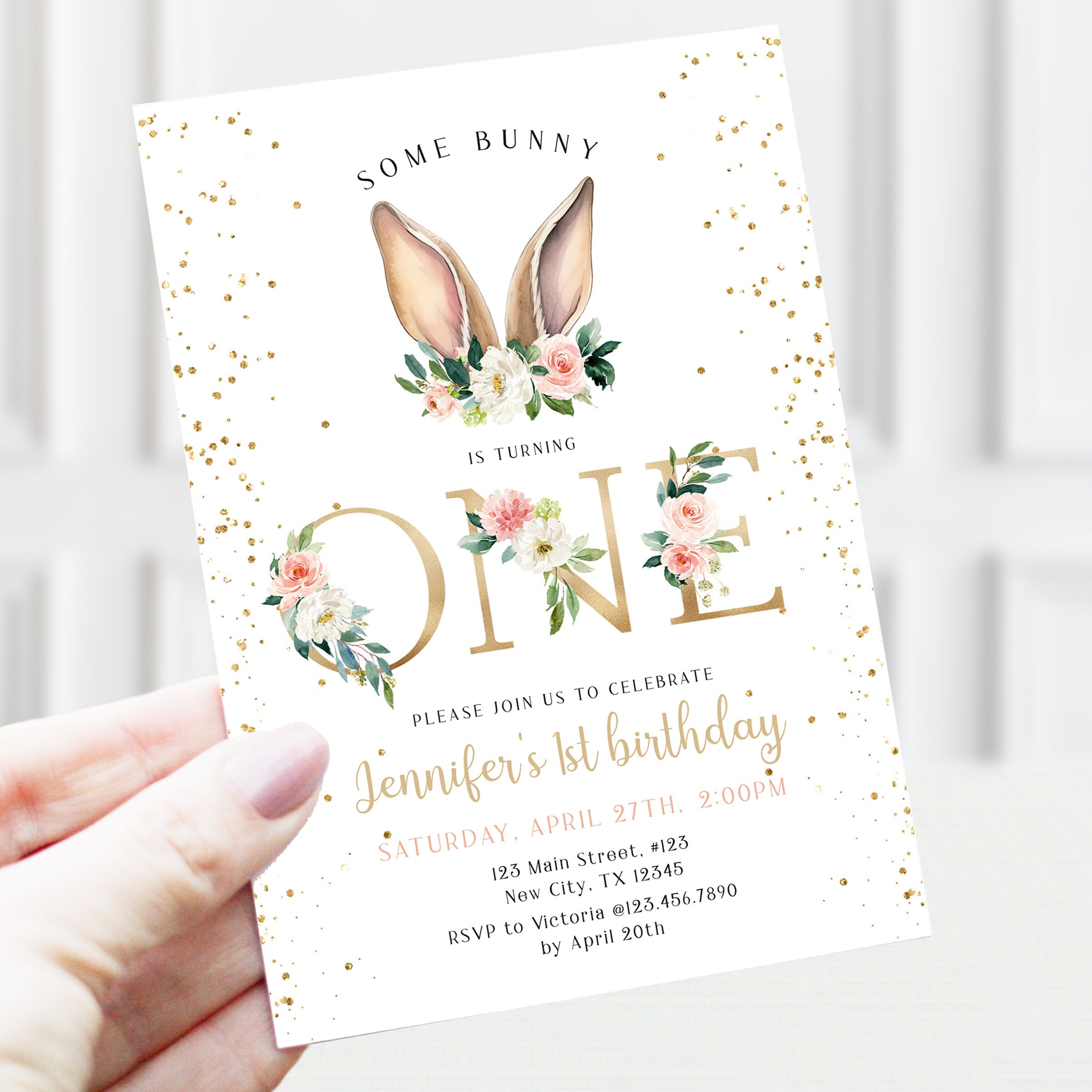 Some Bunny is One Invitation, 1st Birthday Girl Invitation, First ...