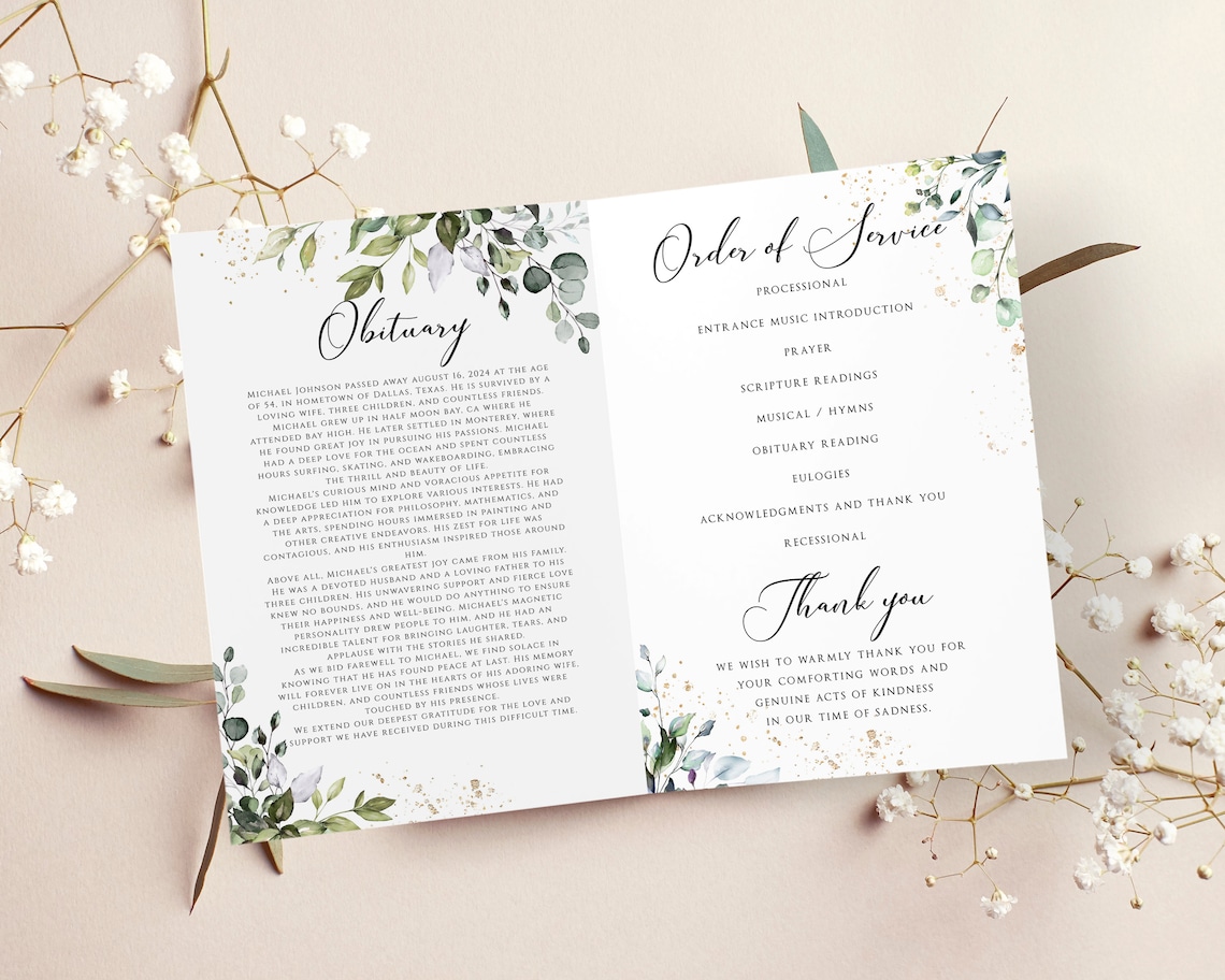 Editable Funeral Program Template, Memorial Program, Celebrating of ...