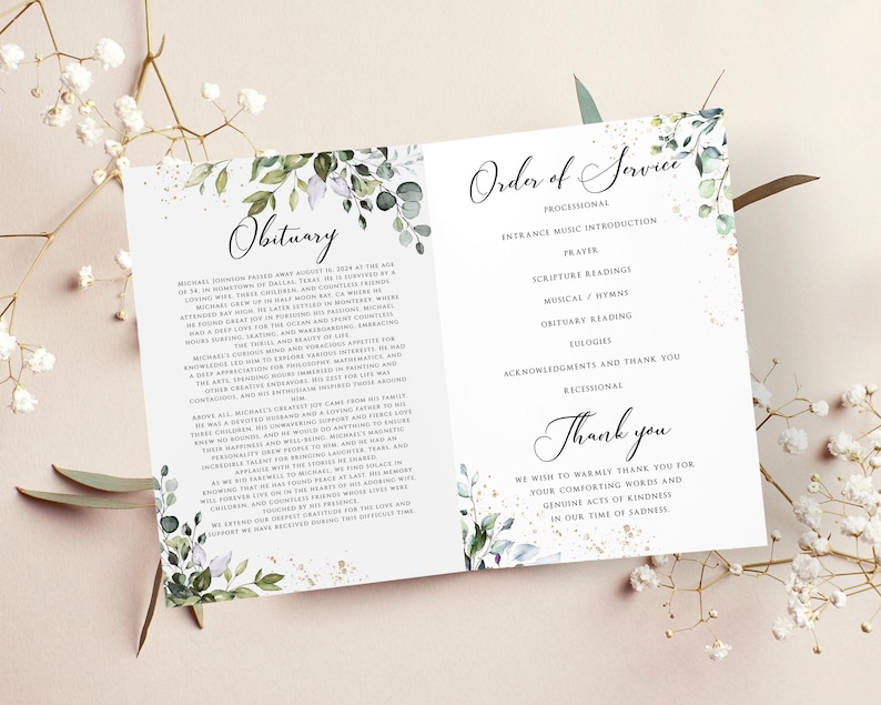Editable Funeral Program Template: Celebration of Life (digital ...