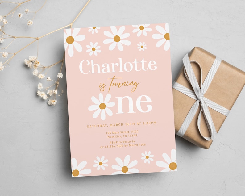 Daisy Birthday Invitation, First Birthday Girl Invitation, Retro Daisy ...