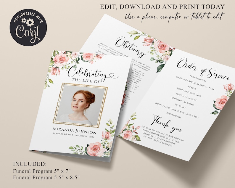 Editable Funeral Program Template, Memorial Program, Celebrating of ...