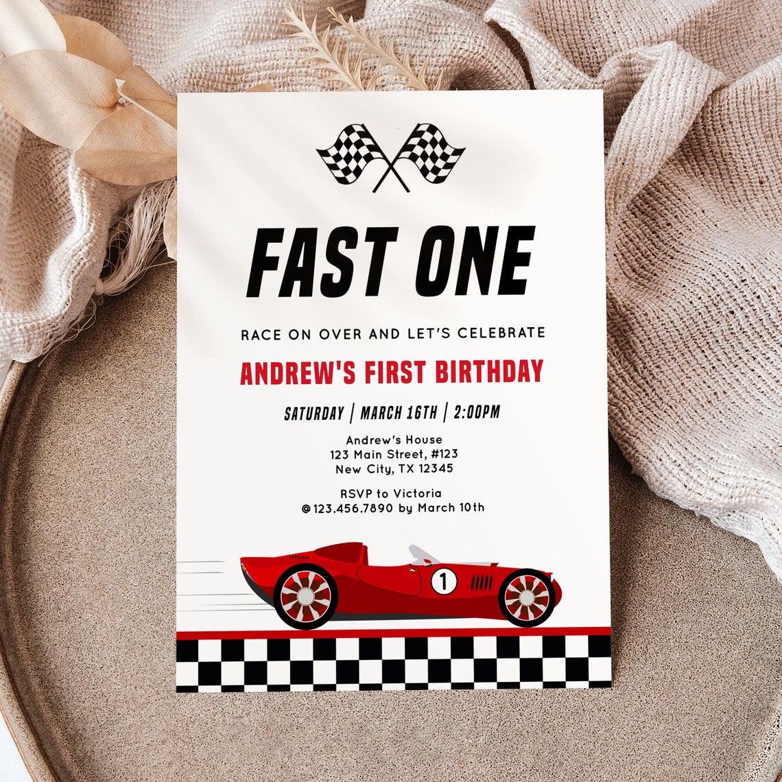 Fast One Birthday Invitation, Race Car Birthday Invitation, 1st ...