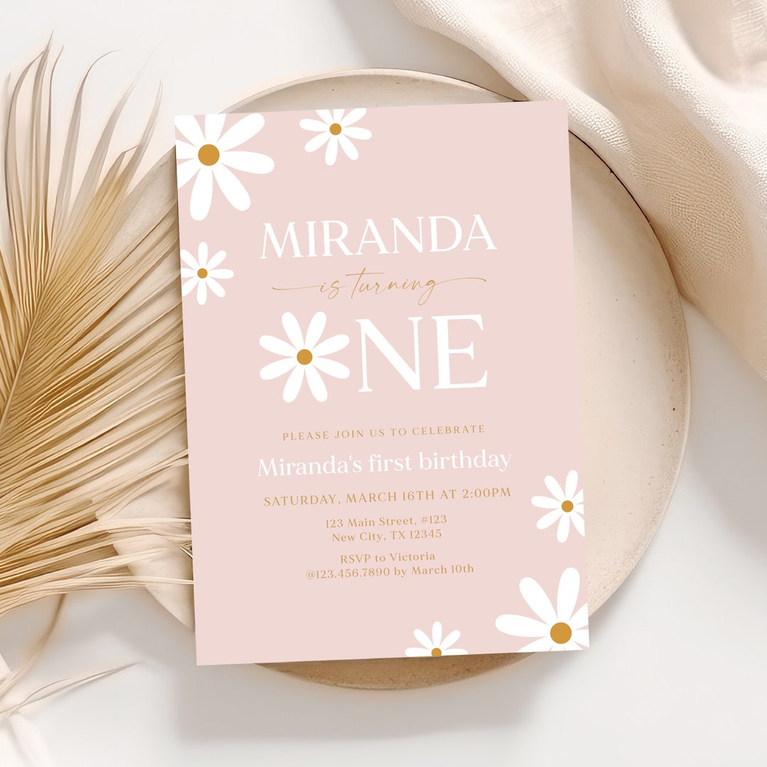 Daisy Birthday Invitation, First Birthday Girl Invitation, Retro Daisy ...