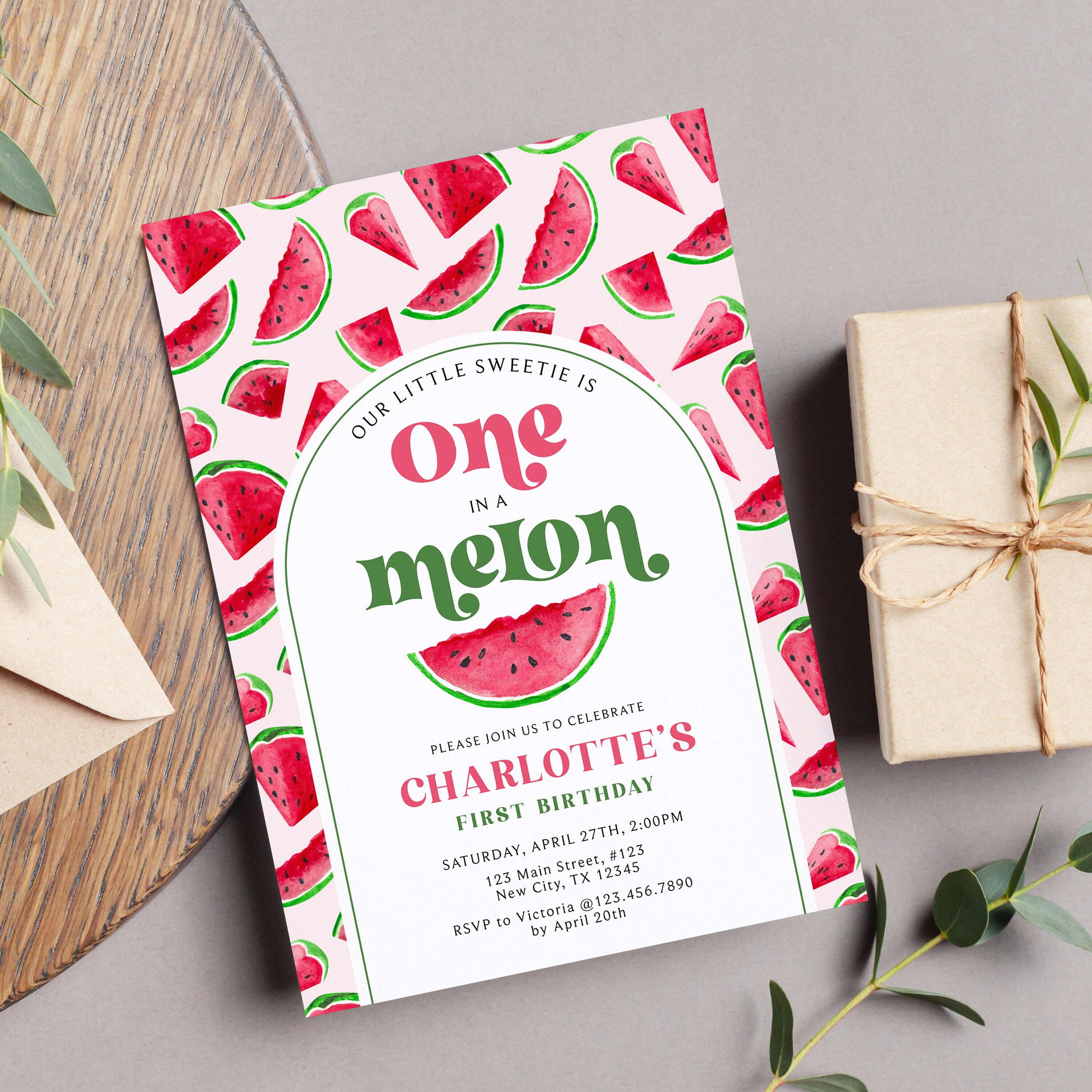 Watermelon Invitation, One in a Melon Birthday Invitation, First ...