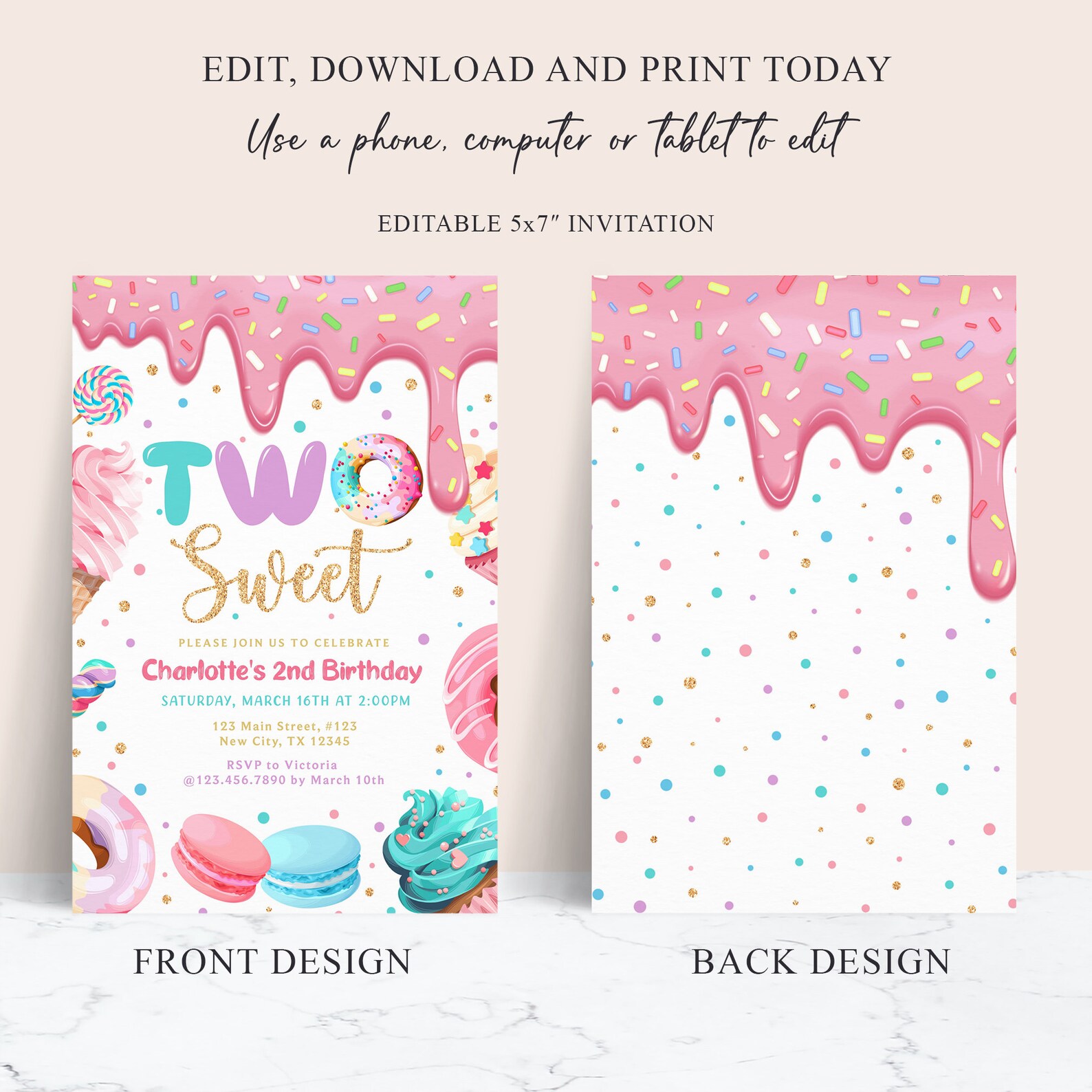 Two Sweet Birthday Invitation, 2nd Birthday Girl Donut Invitation, Two ...