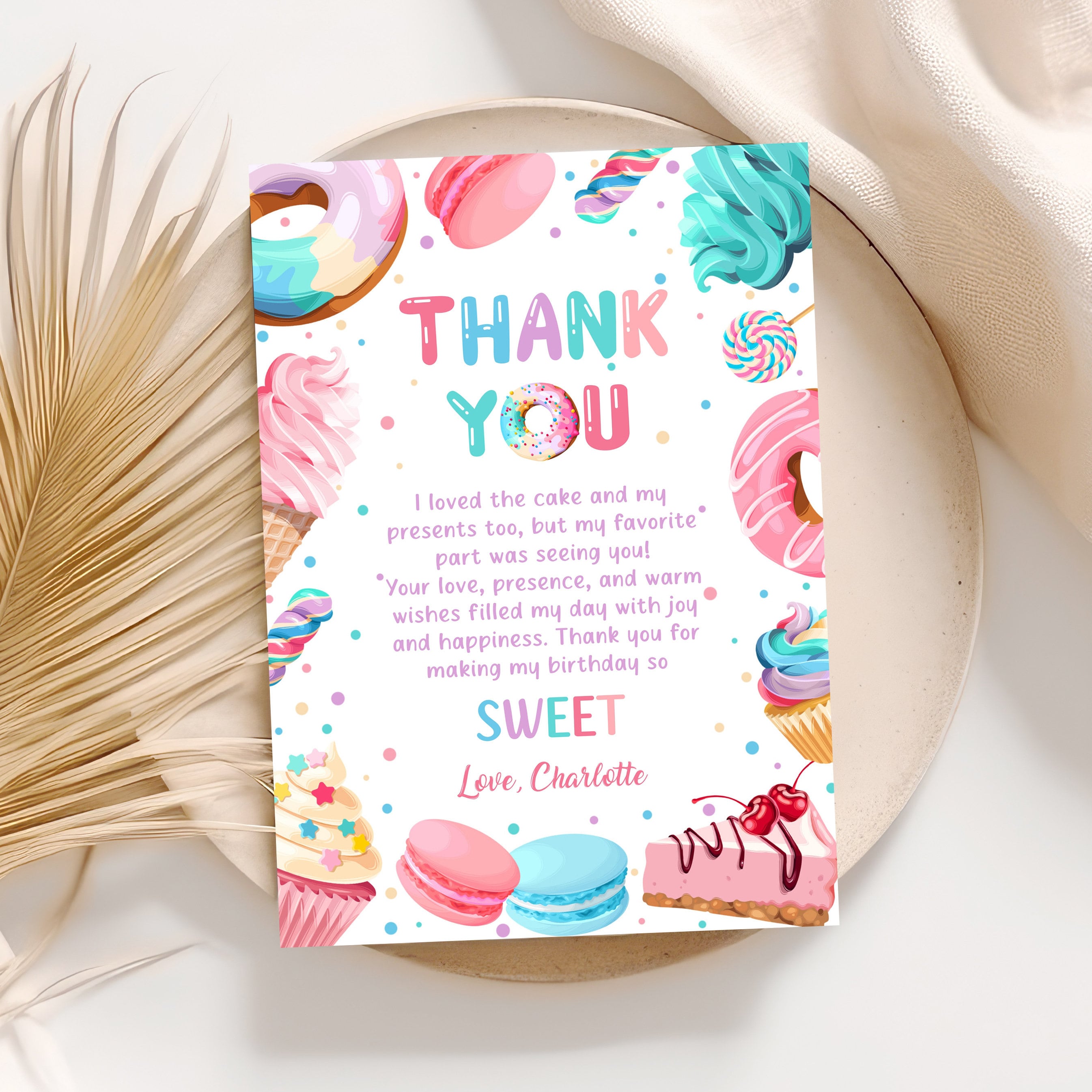 Sweet Thank You Card Template, 1st Birthday Girl, Sweet One Birthday ...