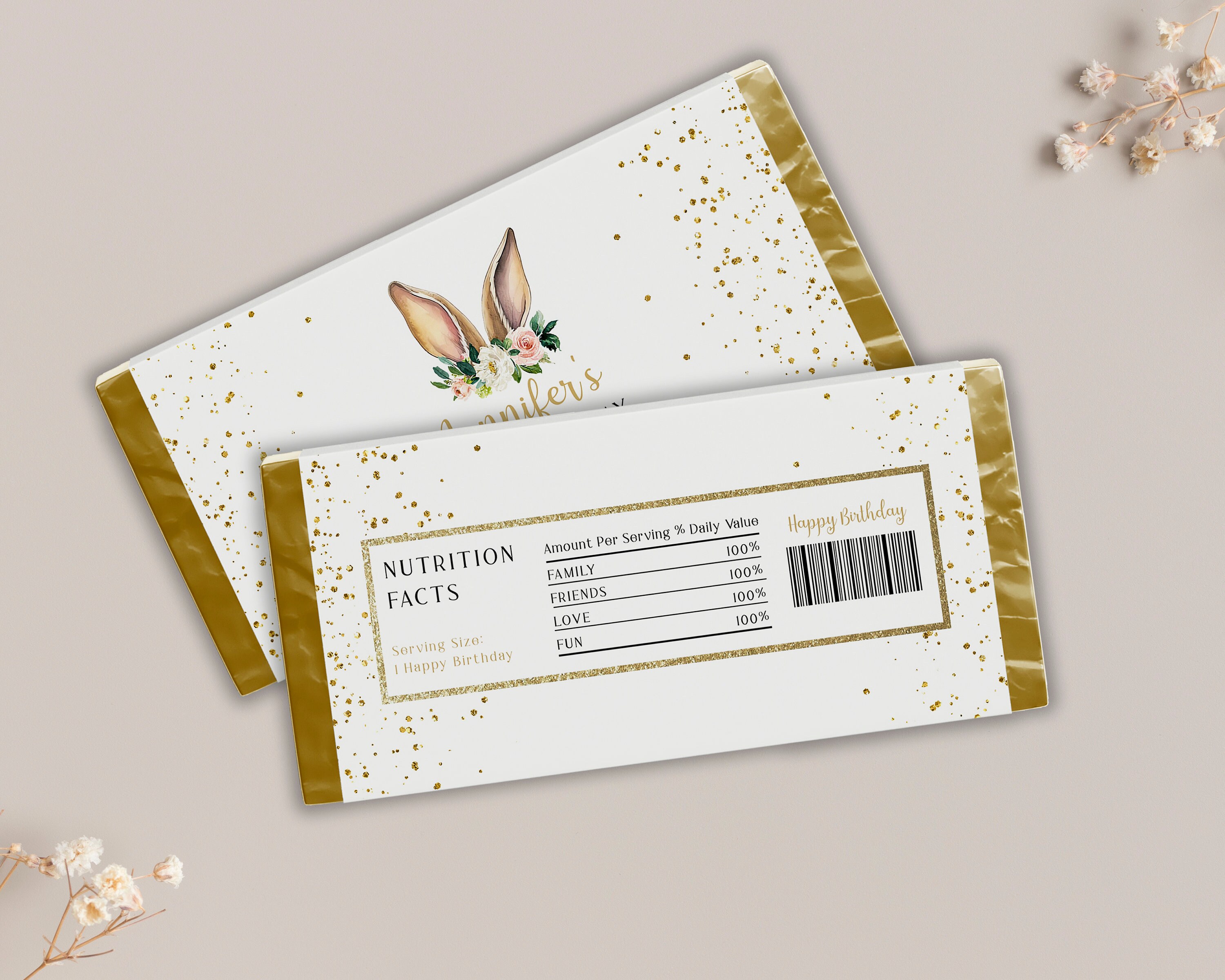 Bunny Chocolate Bar Wrapper Template, 1st Birthday Party Favors, Candy ...