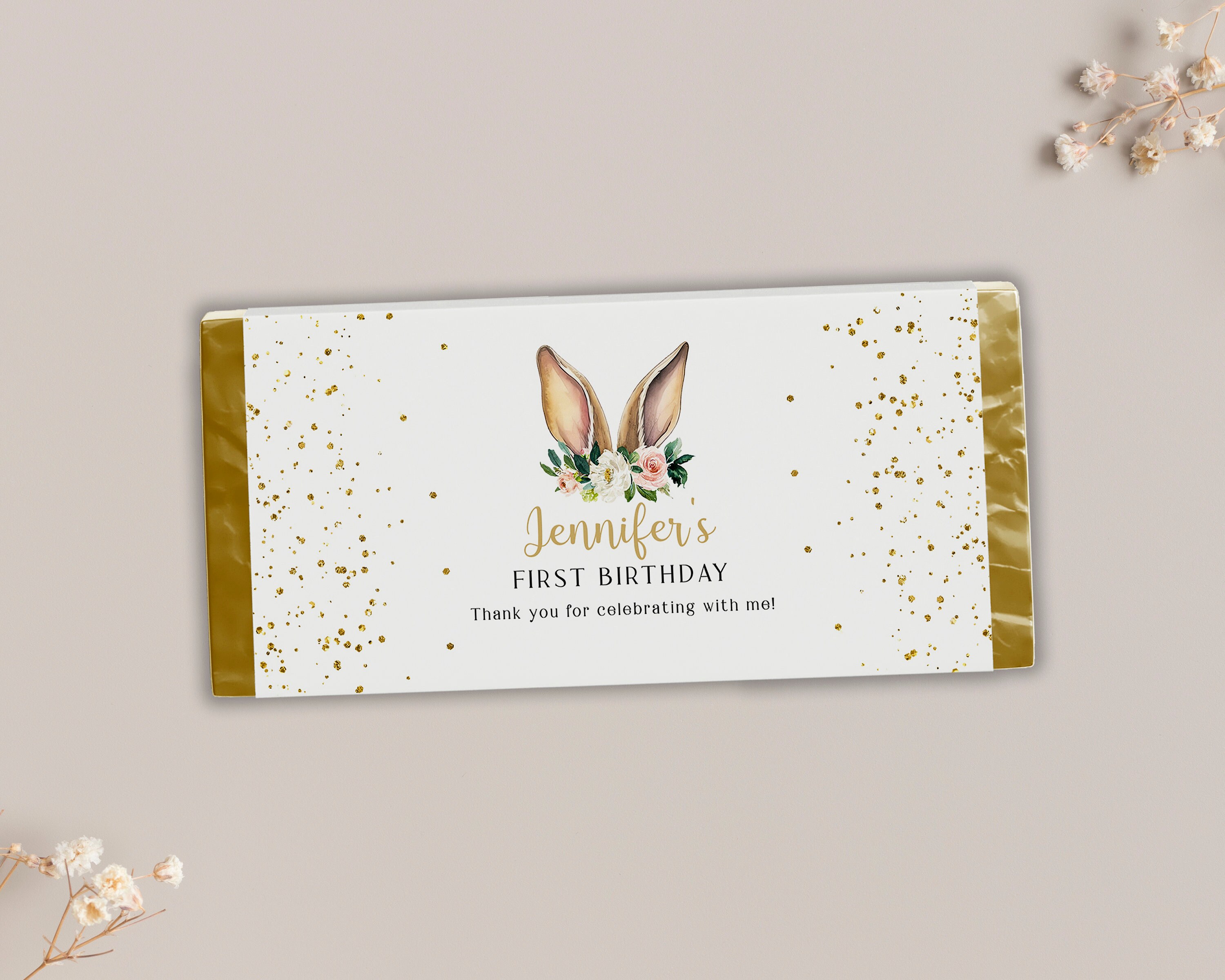 Bunny Chocolate Bar Wrapper Template, 1st Birthday Party Favors, Candy ...