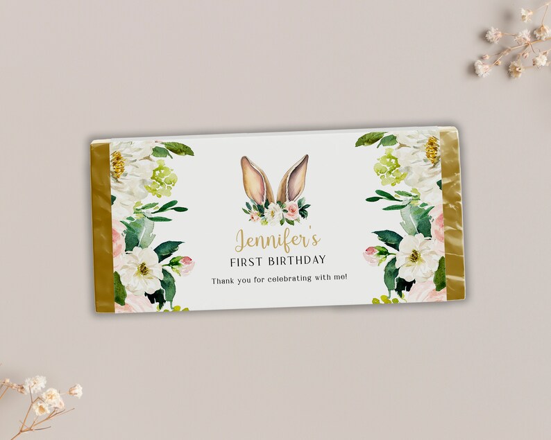 Bunny Chocolate Bar Wrapper Template, 1st Birthday Party Favors, Candy ...