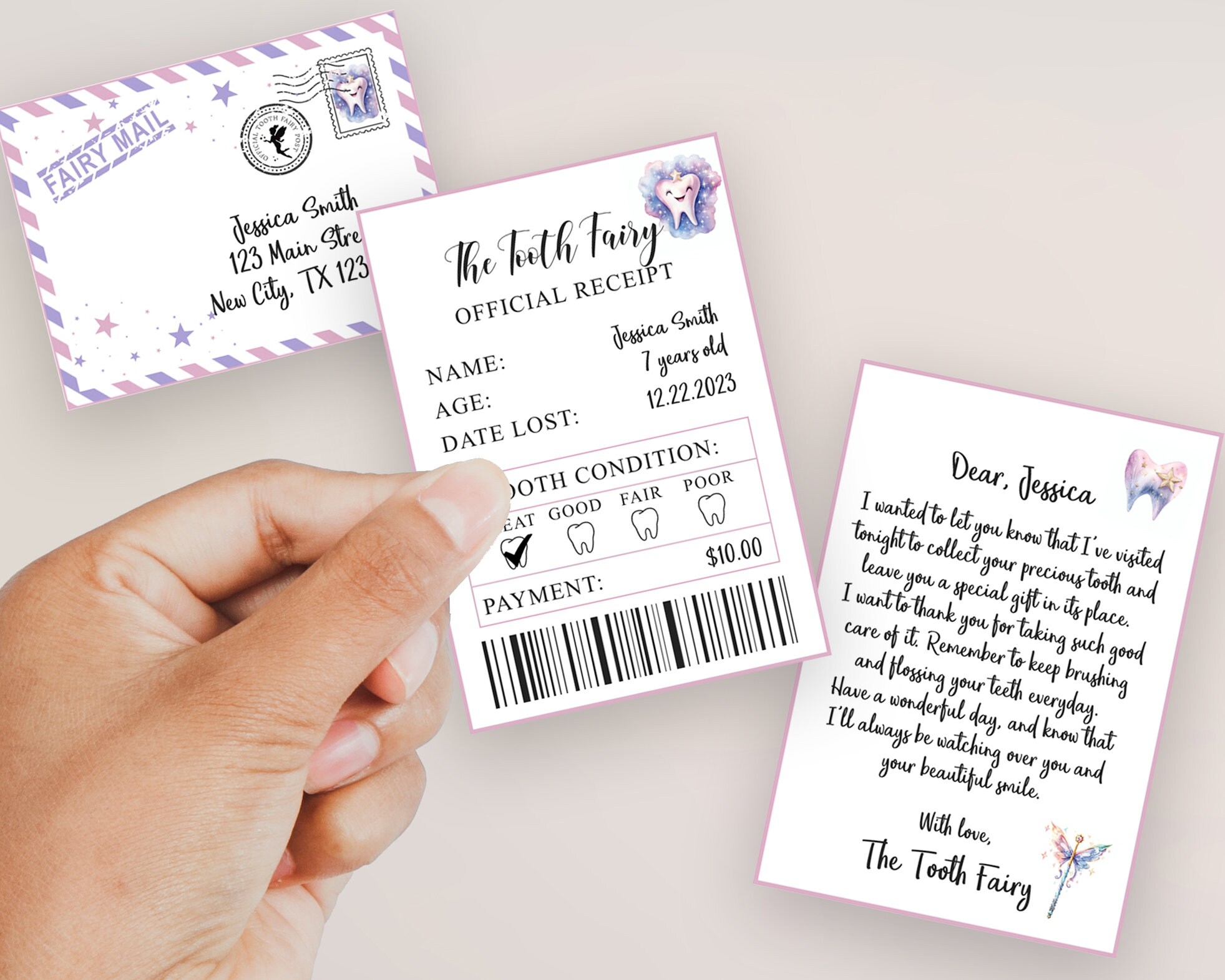 Mini Tooth Fairy Set With Envelope, Receipt and Tooth Fairy Letter ...