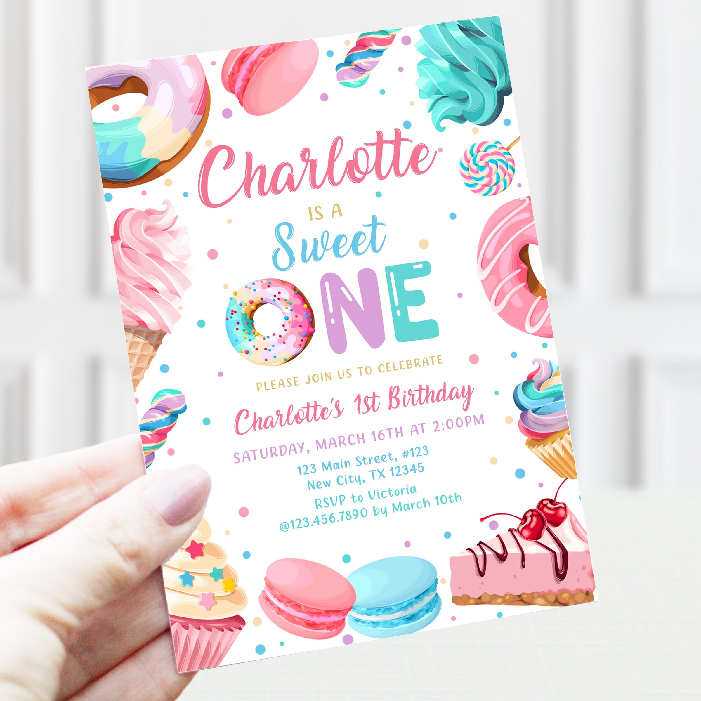 Sweet One Birthday Invitation, Candy Birthday Invitation, Donut Invite ...