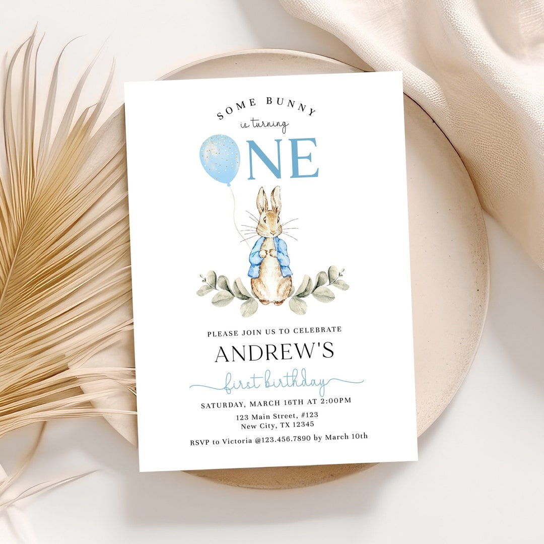 Some Bunny is One Invitation, 1st Birthday Boy Invitation, First ...