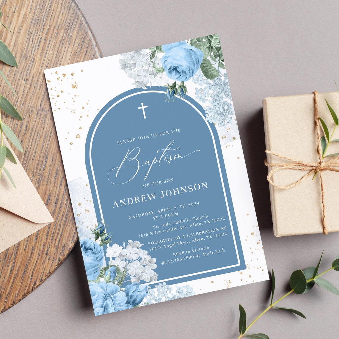 Baptism Invitation Template, Baptism Invitation Boy, Christening ...