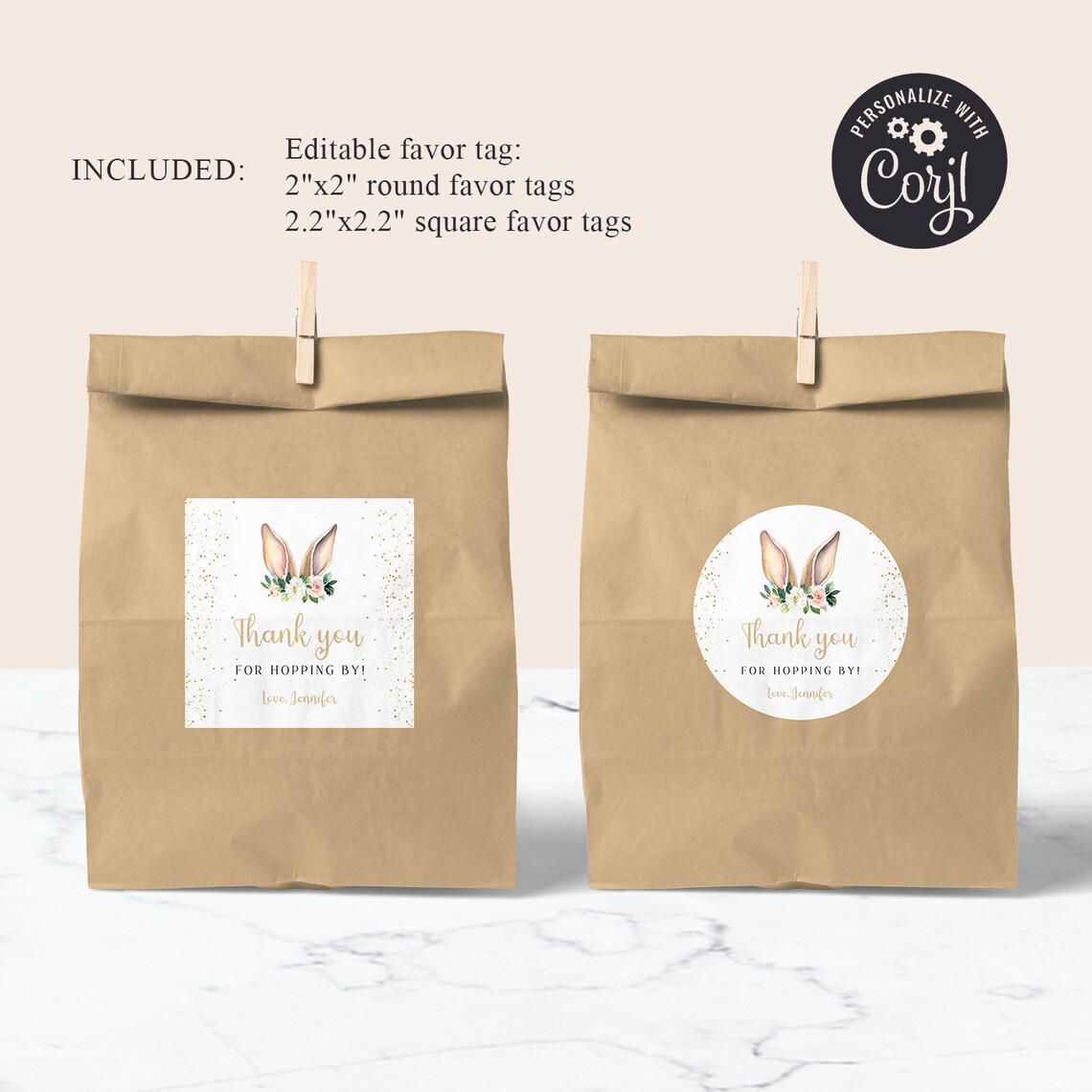 Bunny Birthday Favor Tags Template, 1st Birthday Party Favors, Birthday ...