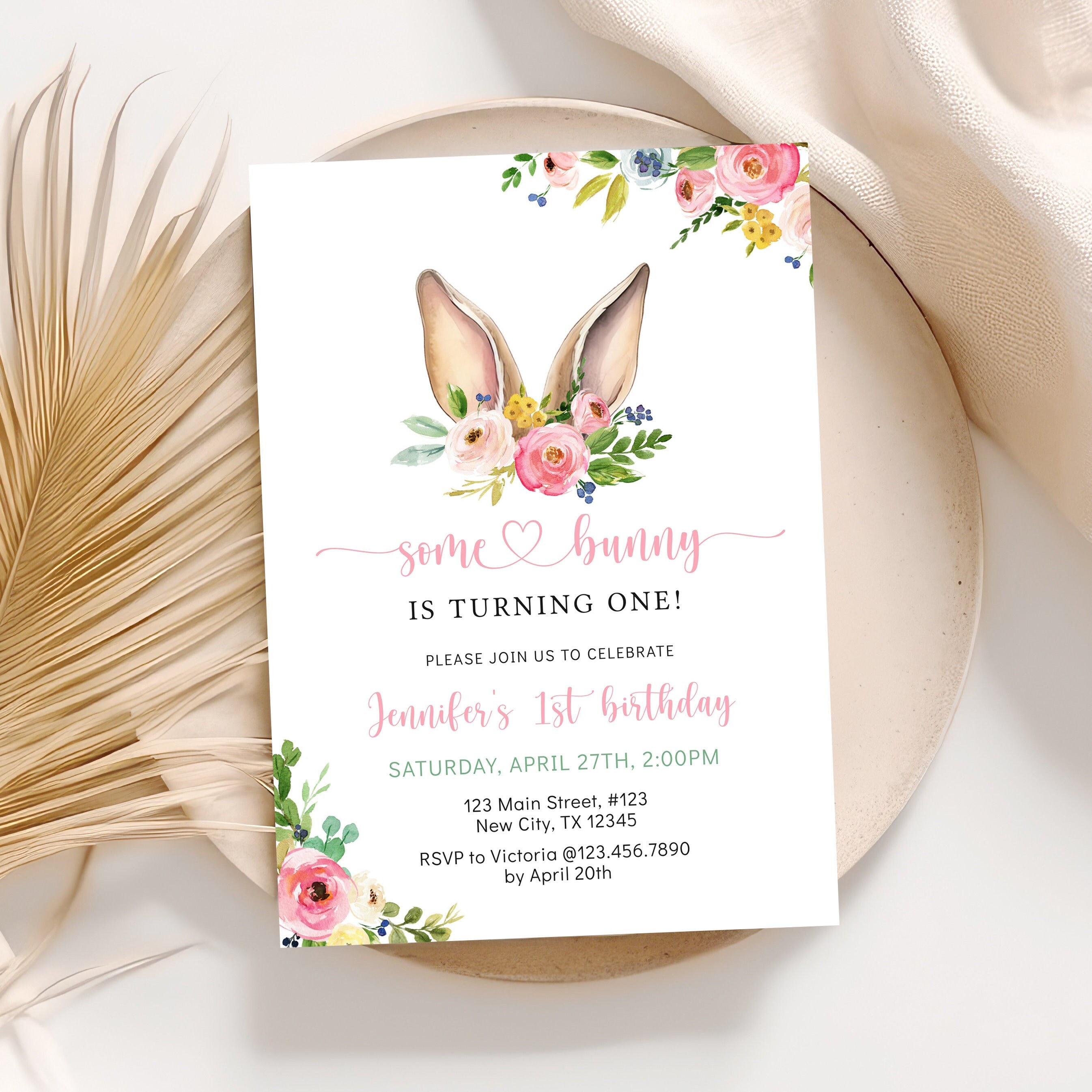 Some Bunny is One Invitation, Girl Birthday Invite, 1st Birthday Girl ...