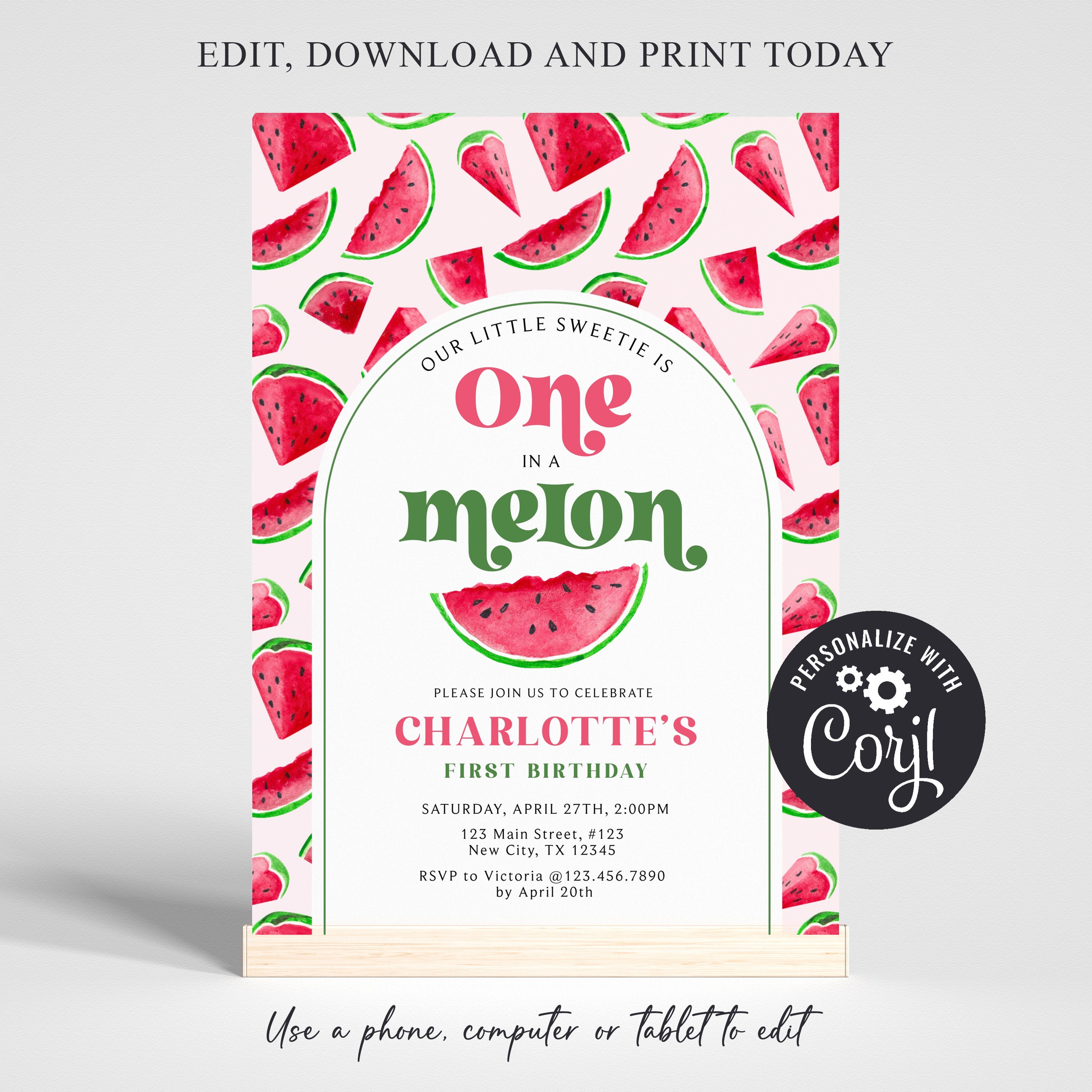 Watermelon Invitation, One in a Melon Birthday Invitation, First ...