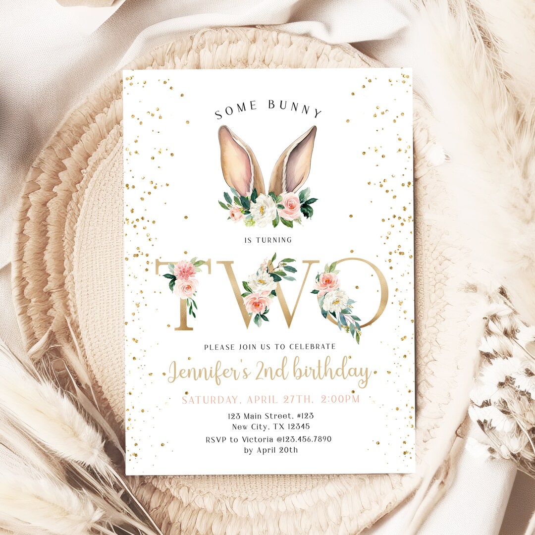 Some Bunny is Two Invitation, 2nd Birthday Girl Invitation, Second ...