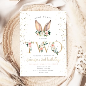 Some Bunny is Two Invitation, 2nd Birthday Girl Invitation, Second ...