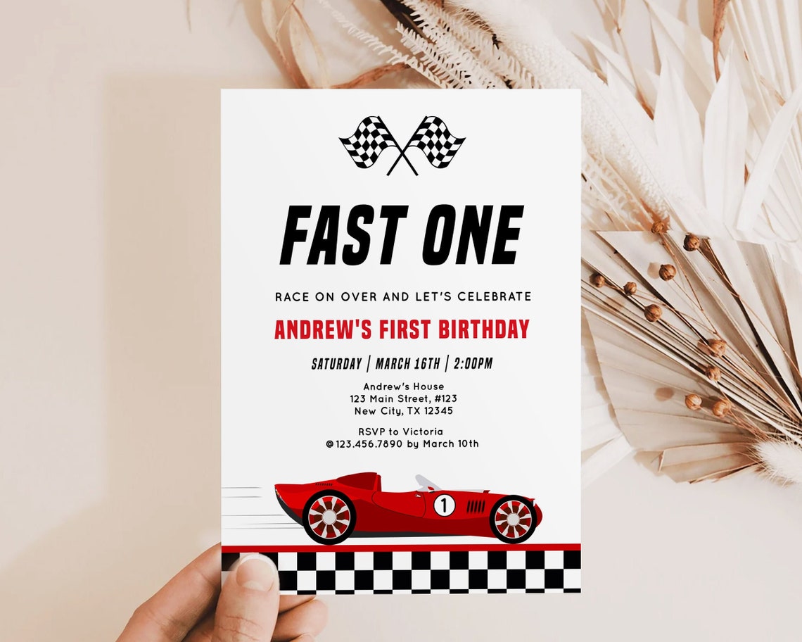 Fast One Birthday Invitation, Race Car Birthday Invitation, 1st ...