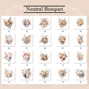 Watercolor Floral Clip Art, Neutral Flower Bouquet, 300 DPI, JPG and ...