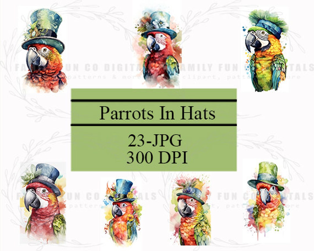 Watercolor Clipart, Parrots in Hats, 300 Dpi JPG, Commercial Use OK - Etsy