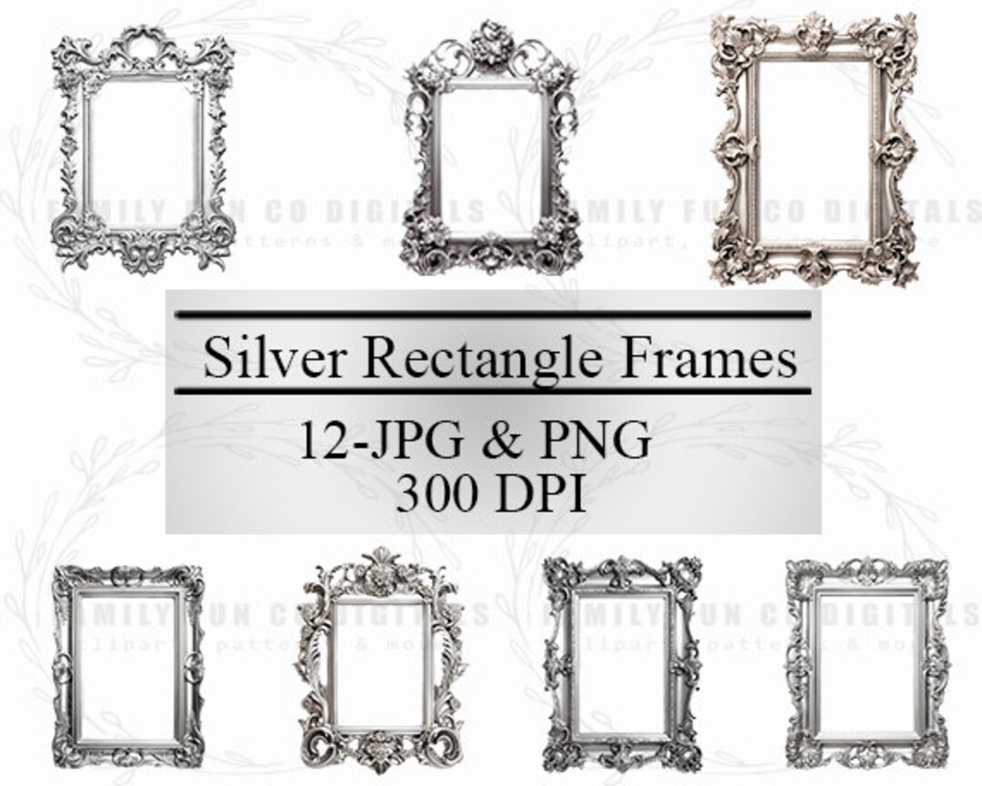 Silver Frame, Clip Art, 12 Images, 300 Dpi JPG and PNG Transparent ...