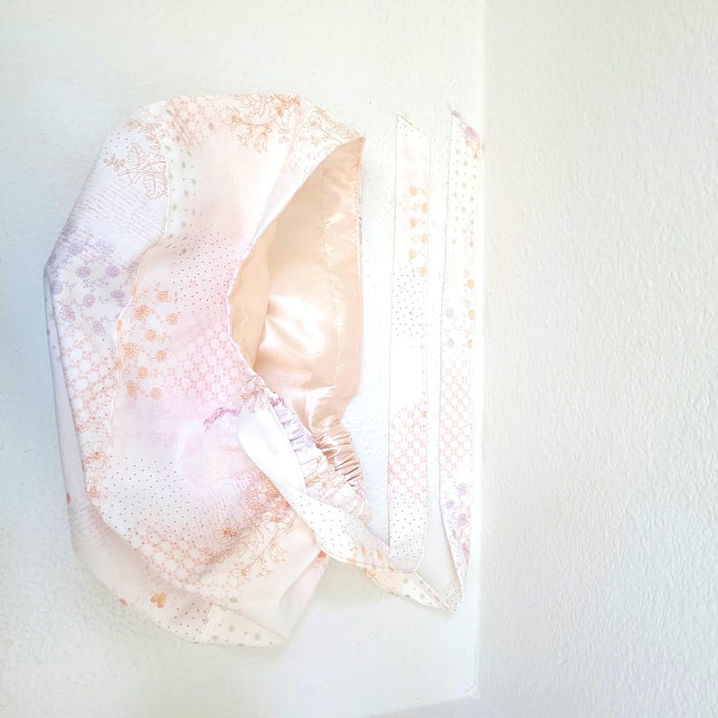 Floral Satin Lined Scrub Hat: Peach Purple Ponytail Cap Protect Hair ...