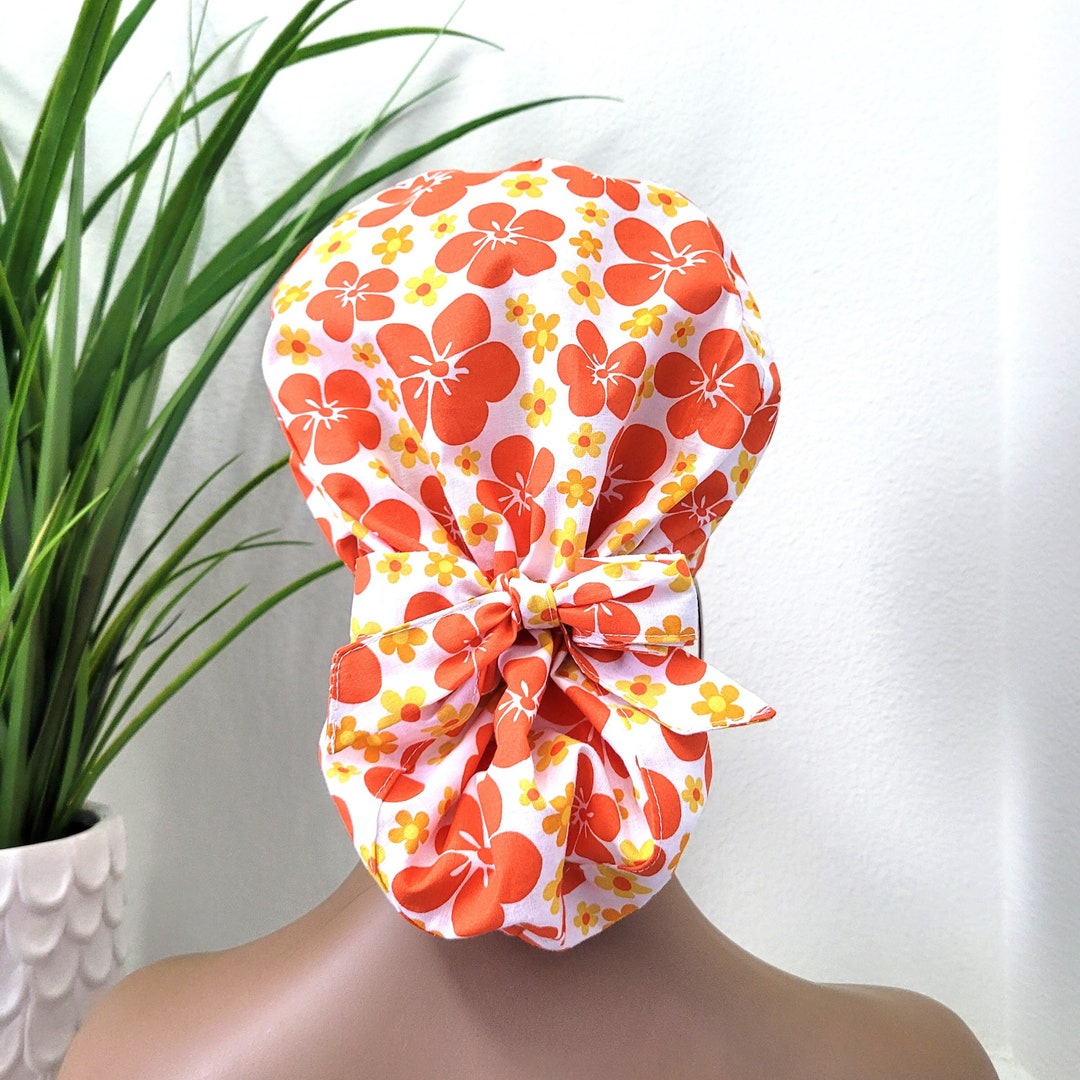 Hawaiian Satin Lined Scrub Hat, Protect Hair W/satin Lined Ponytail ...