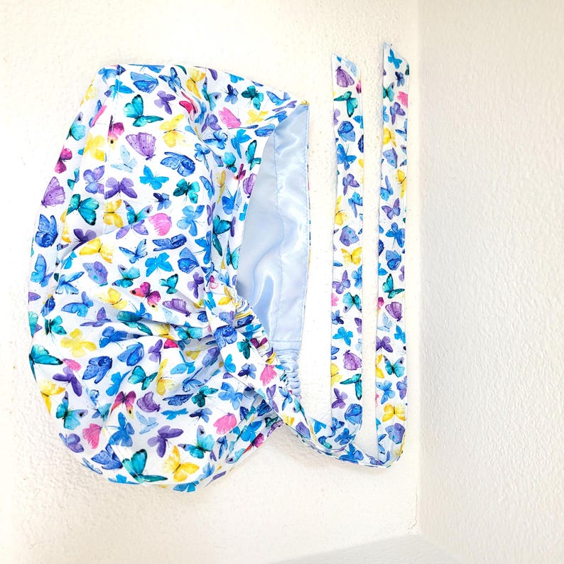 Cute Butterflies Satin Lined Ponytail Scrub Cap Nurse/doctor/surgical ...