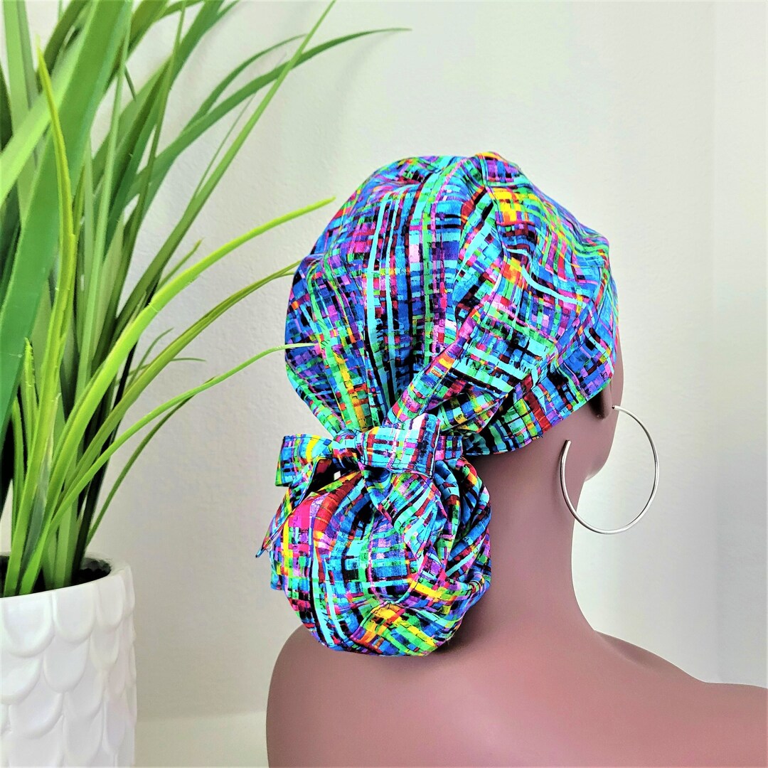 Satin Lined Ponytail Scrub Cap: Cotton Nurse/doctor Hat Protect Hair ...