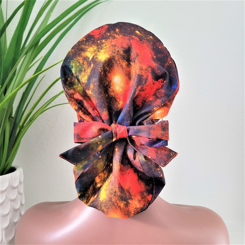 Galaxy Satin-lined Ponytail Scrub Cap: Nurse/surgical Hat Protect Hair ...