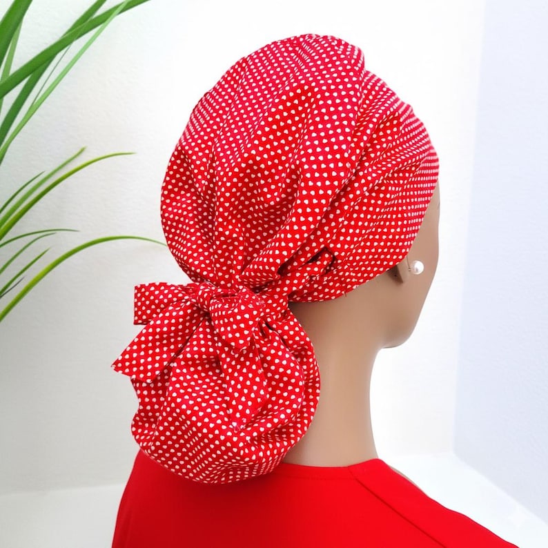 Micro Mini Valentine's Day Hearts, Satin Lined Ponytail Scrub Cap ...