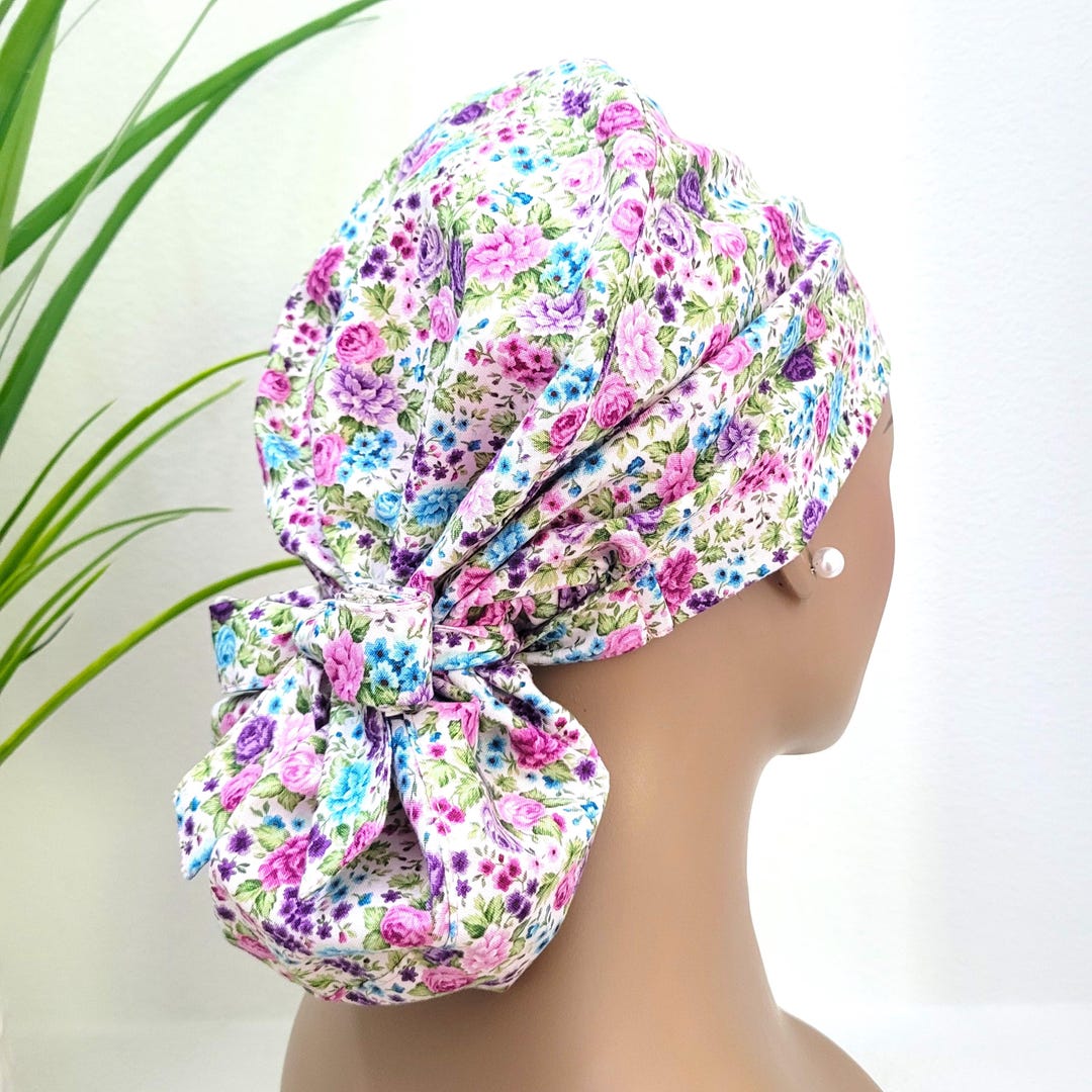 Small, Rose Garden Satin Lined Ponytail Scrub Hat: Nurse/doctor Hair ...